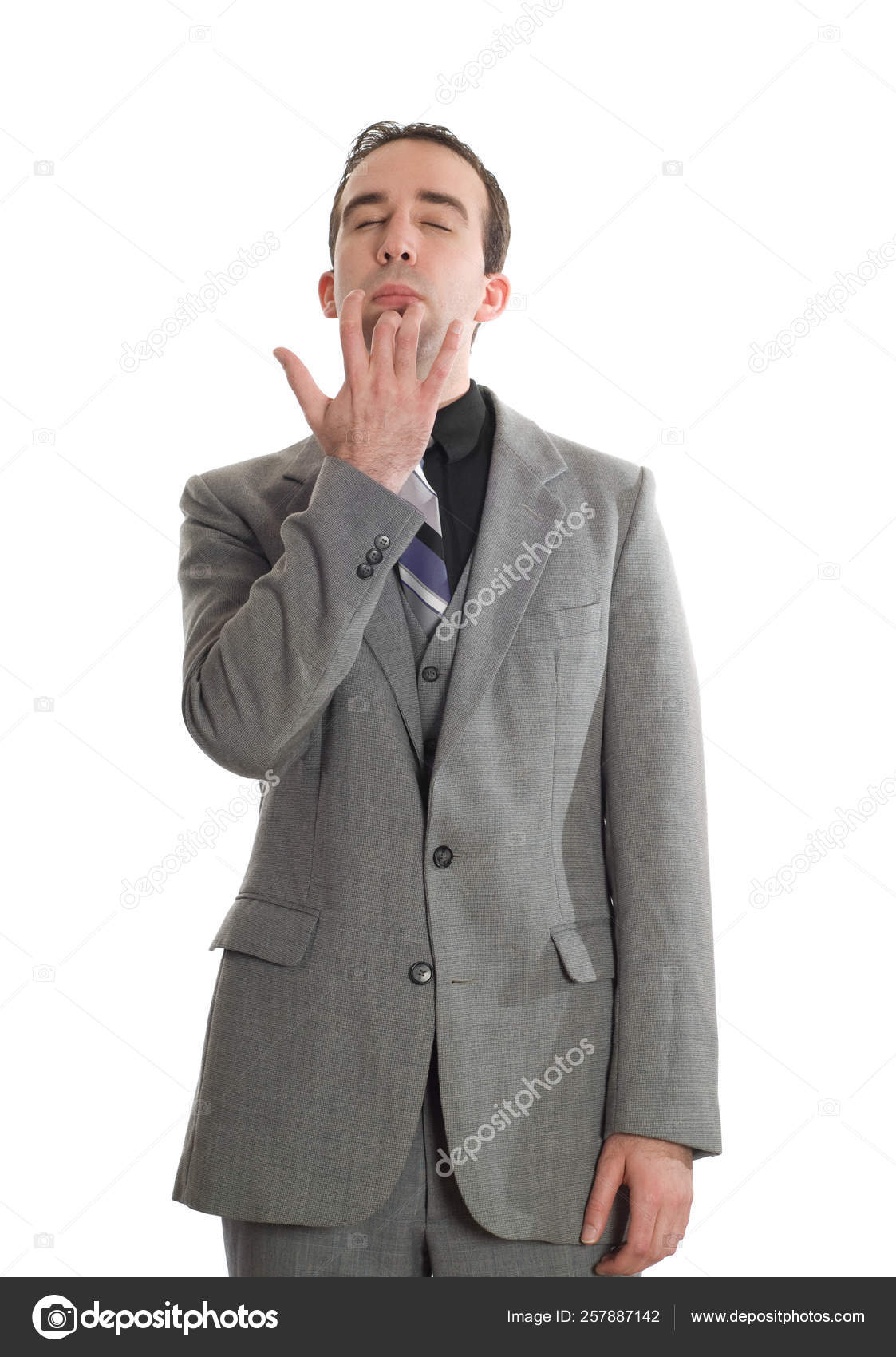 Front View Businessman Tapping His Chin Step Performing Emotional ...