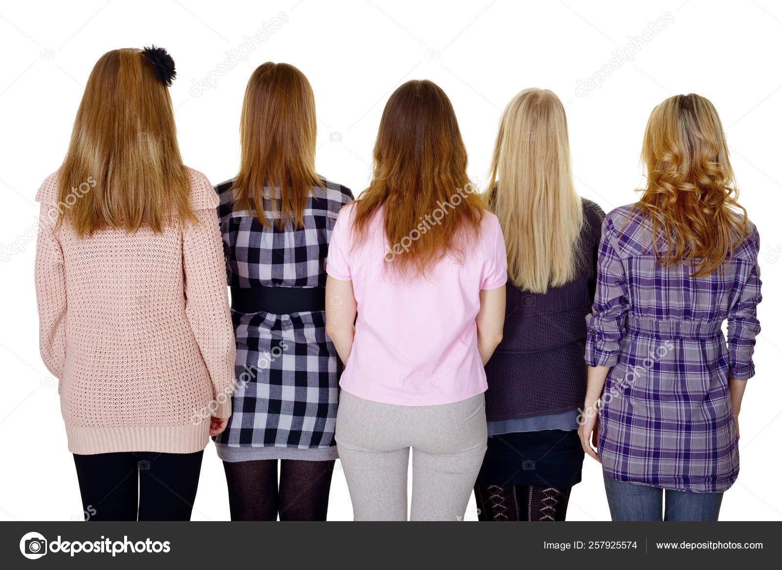 Group Young Women Rear View Isolated White Background Stock Photo by ...