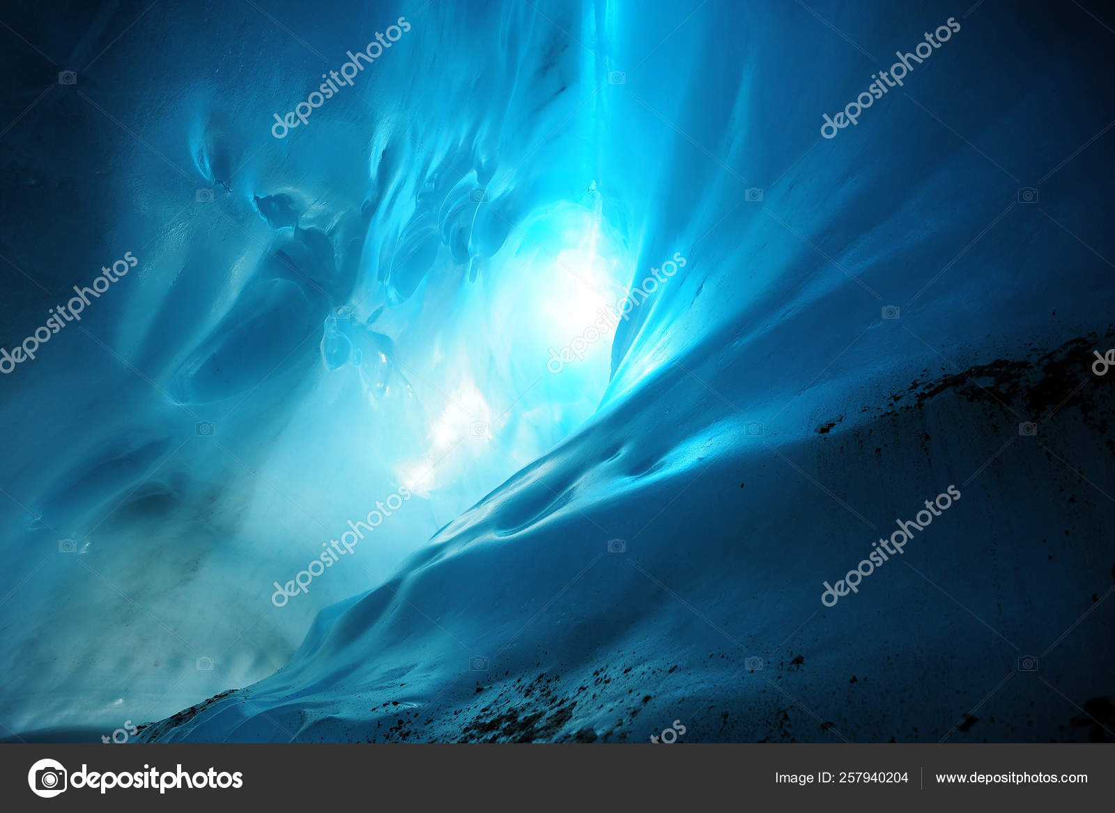 Light Blue Ice Cave Curves Ice Wall Root Glacier Alaska Stock Photo by ...