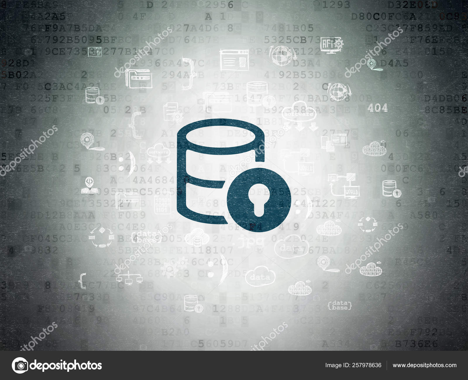 Database Concept Painted Blue Database Lock Icon Digital Data Paper Stock Photo by ©YAYImages ...