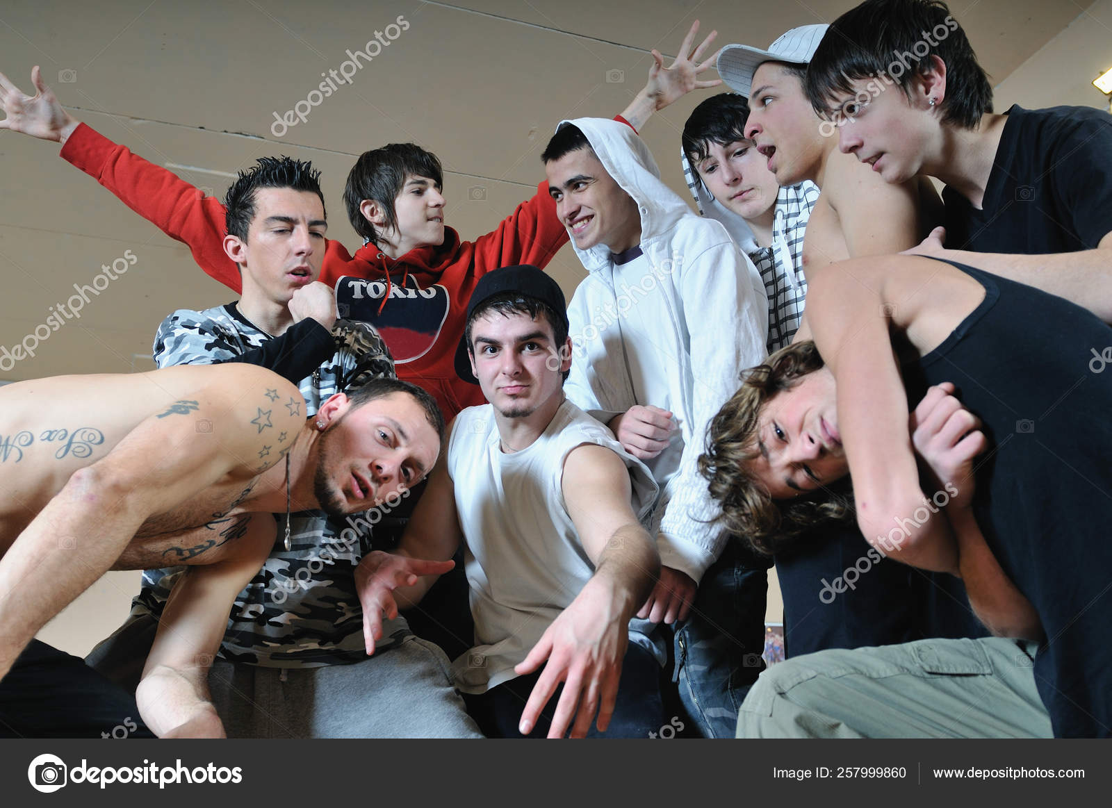 Group Young Happy Boys Posing Together Dence Studio Stock Photo by ... Group Young Happy Boys Posing Together Dence Studio Stock Photo by ...