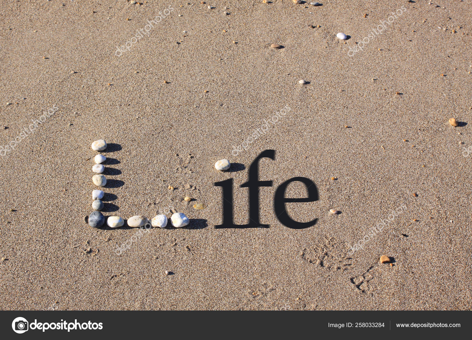Upper Cased Letter 'L' Formed Beach Pebbles Sand Word Life Stock Photo ...