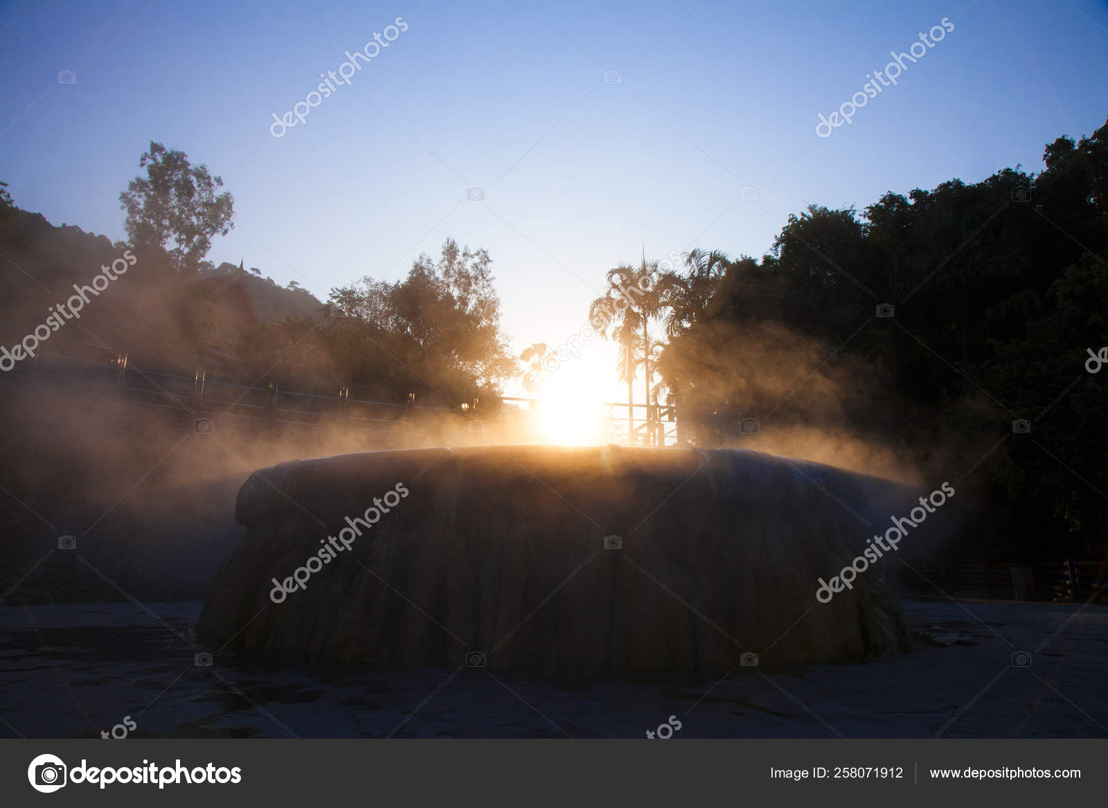 Volcanic Natural Hot Spring Mineral Water Pool Steam Spa Sun Stock ...