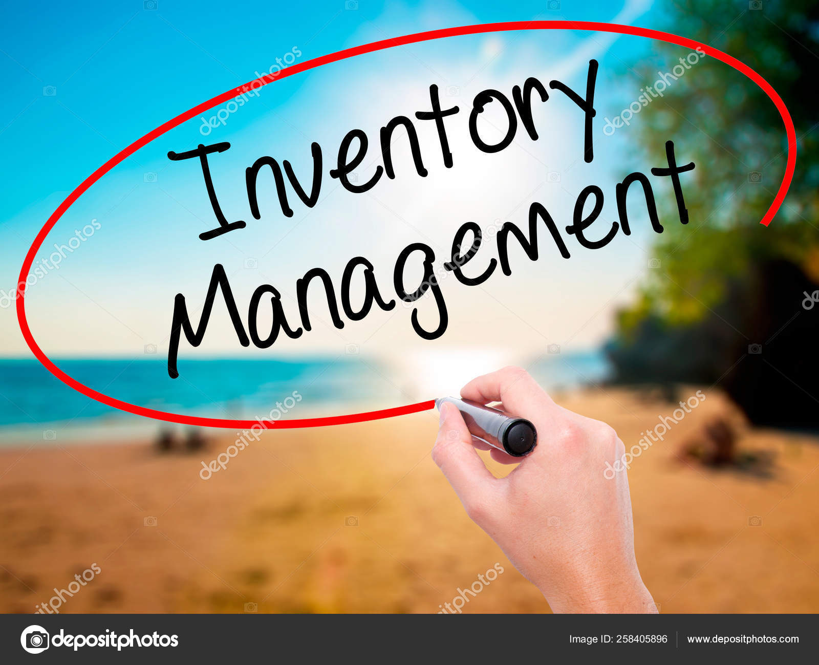 Man Hand Writing Inventory Management Black Marker Visual Screen ...