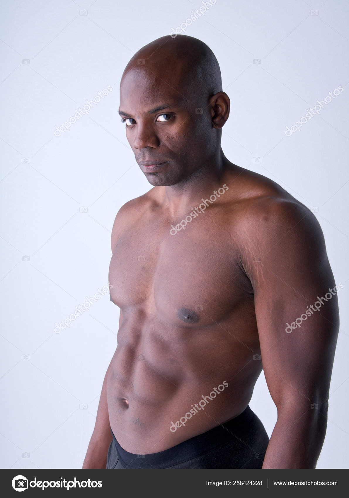 Portrait Young Body Builder African American Looking Camera White ...