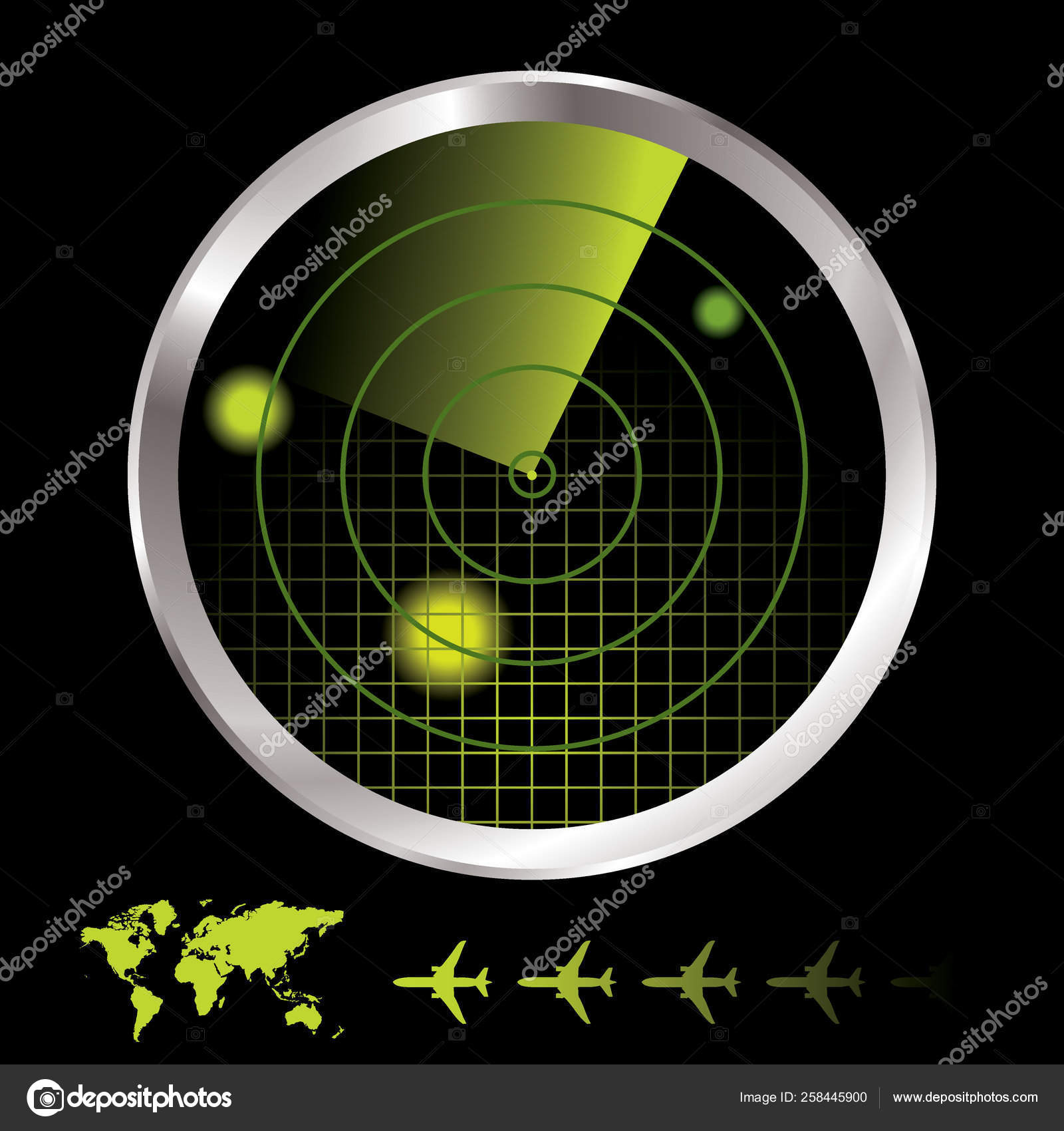 Radar Aviones Para Aeropuerto Con Mapa Del Mundo Icono Avión — Foto de stock © YAYImages #258445900