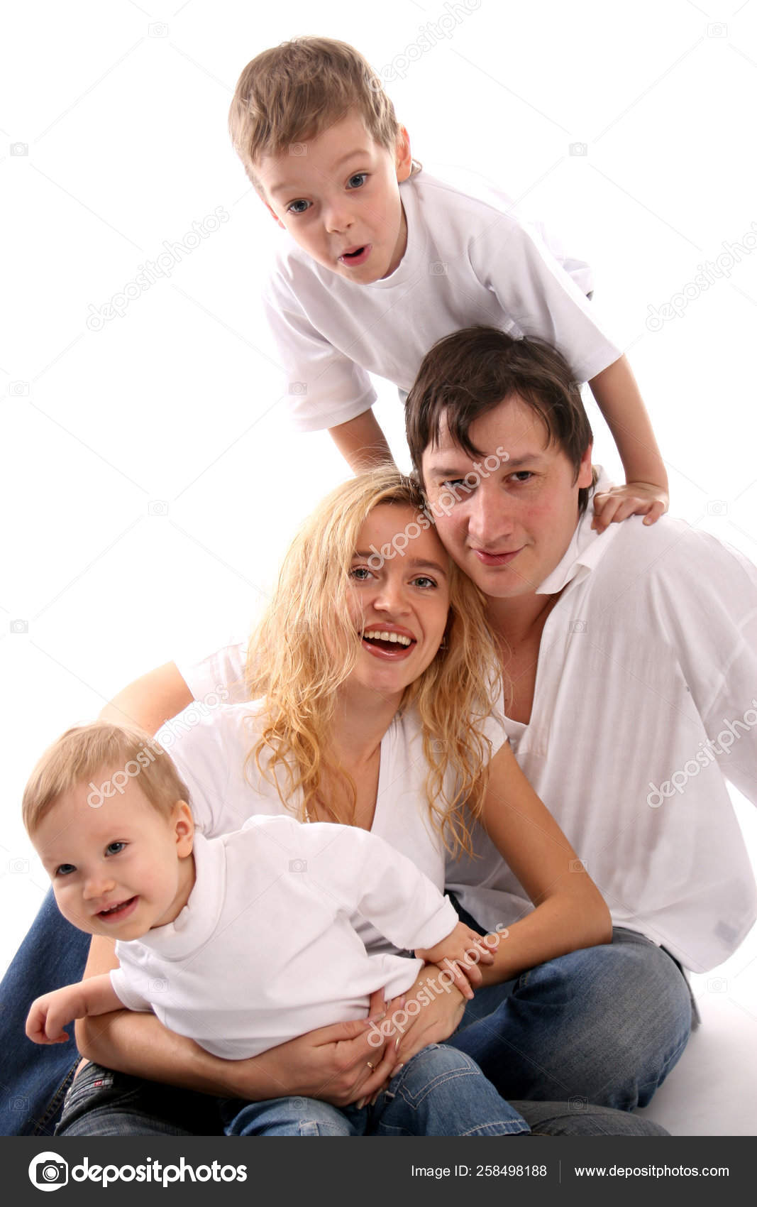 Happy Family Together Smiling Camera Isolated White Stock Photo by ...