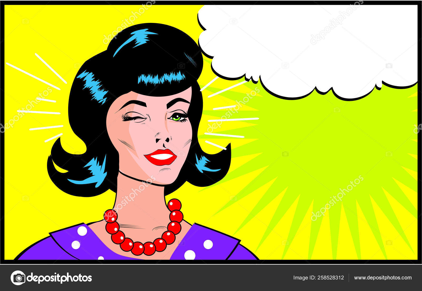 Retro Woman Winking Banner Retro Clip Art Comics Style Stock ...