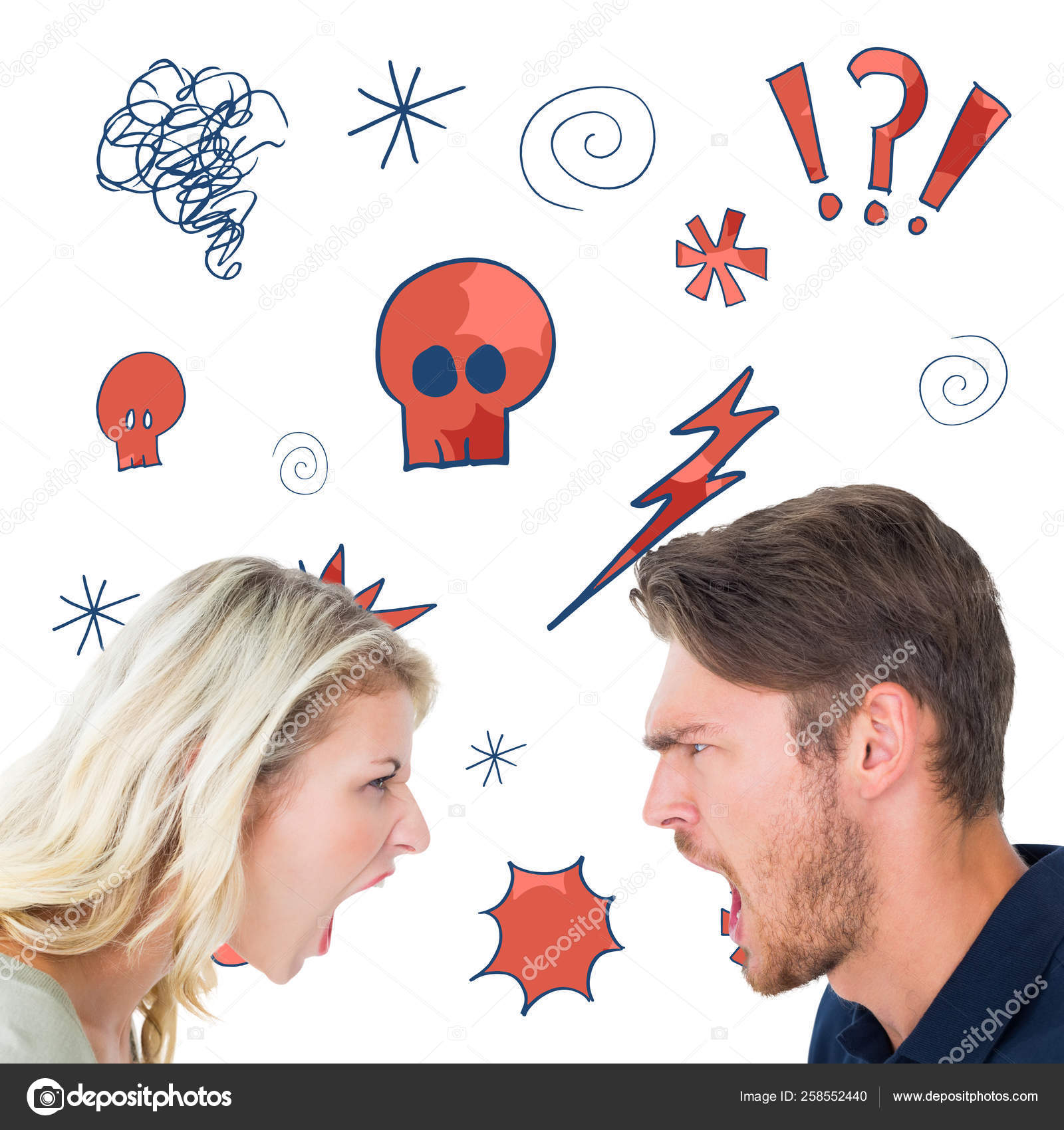 Angry Couple Shouting Argument Swearing Doodles — Stock Photo ...