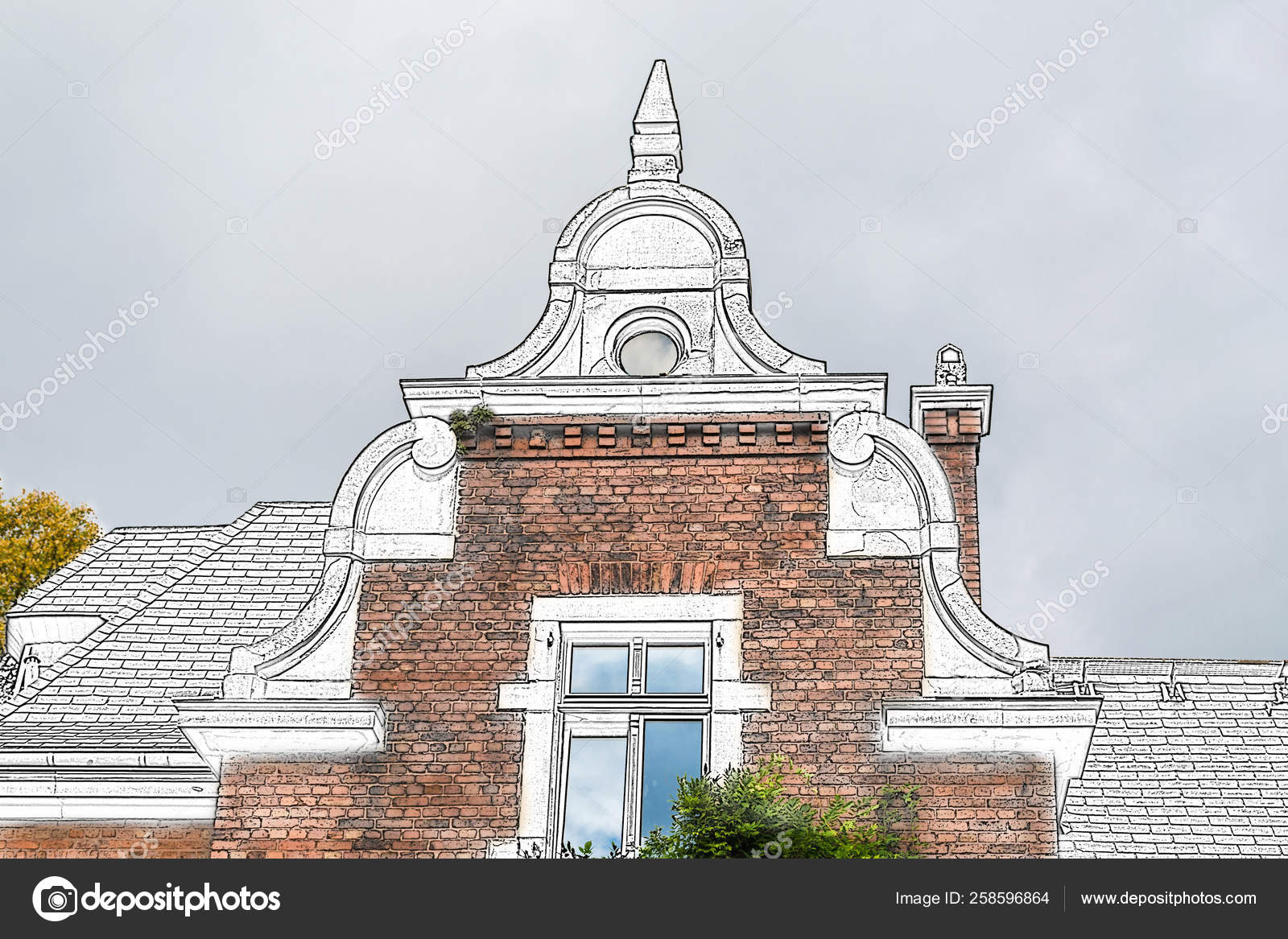 Drawing Gable View Old Villa Start Period Various Historicizing Styles ...
