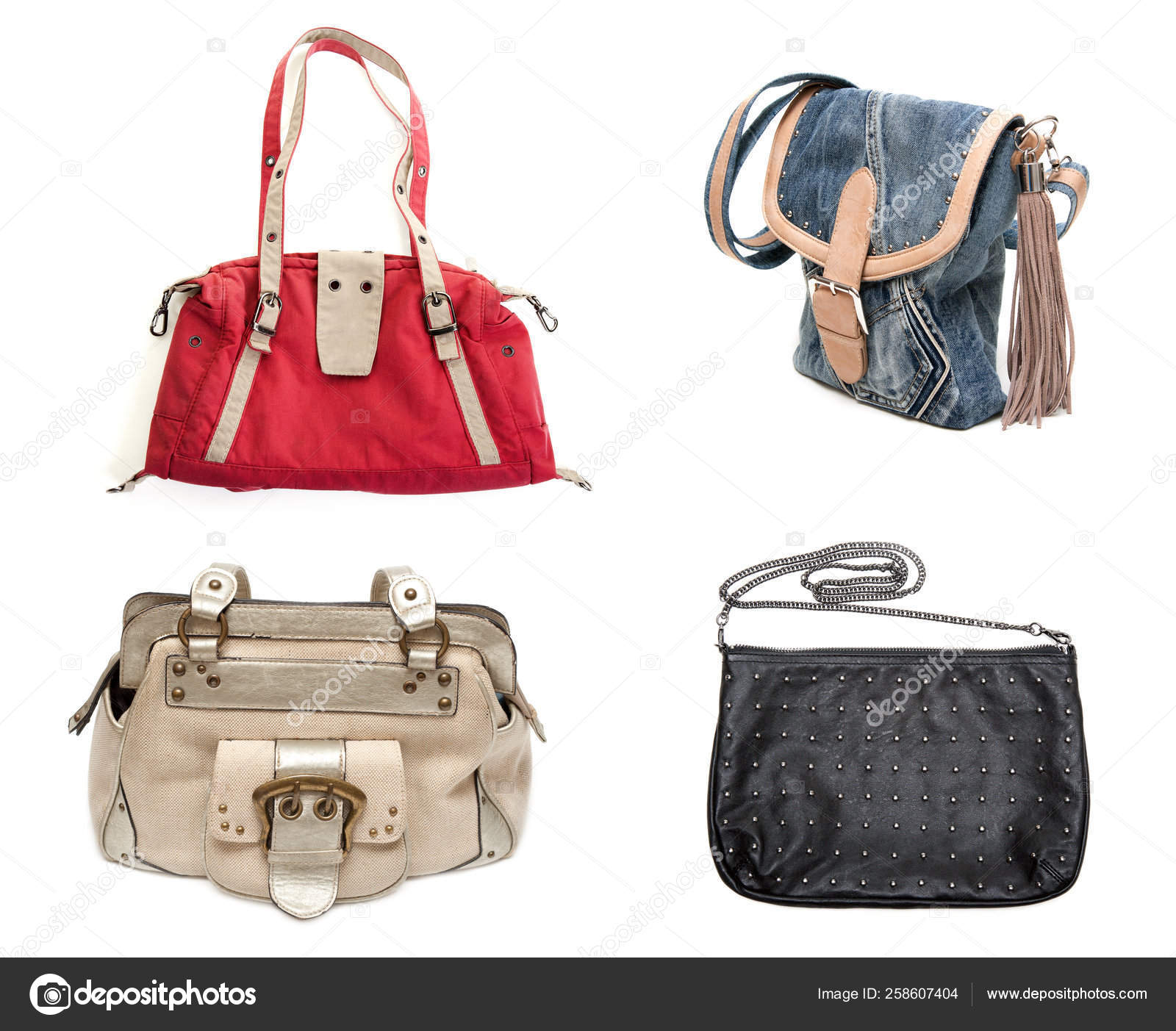 Collage Four Handbags Isolated White Background Image Composed Multiple ...