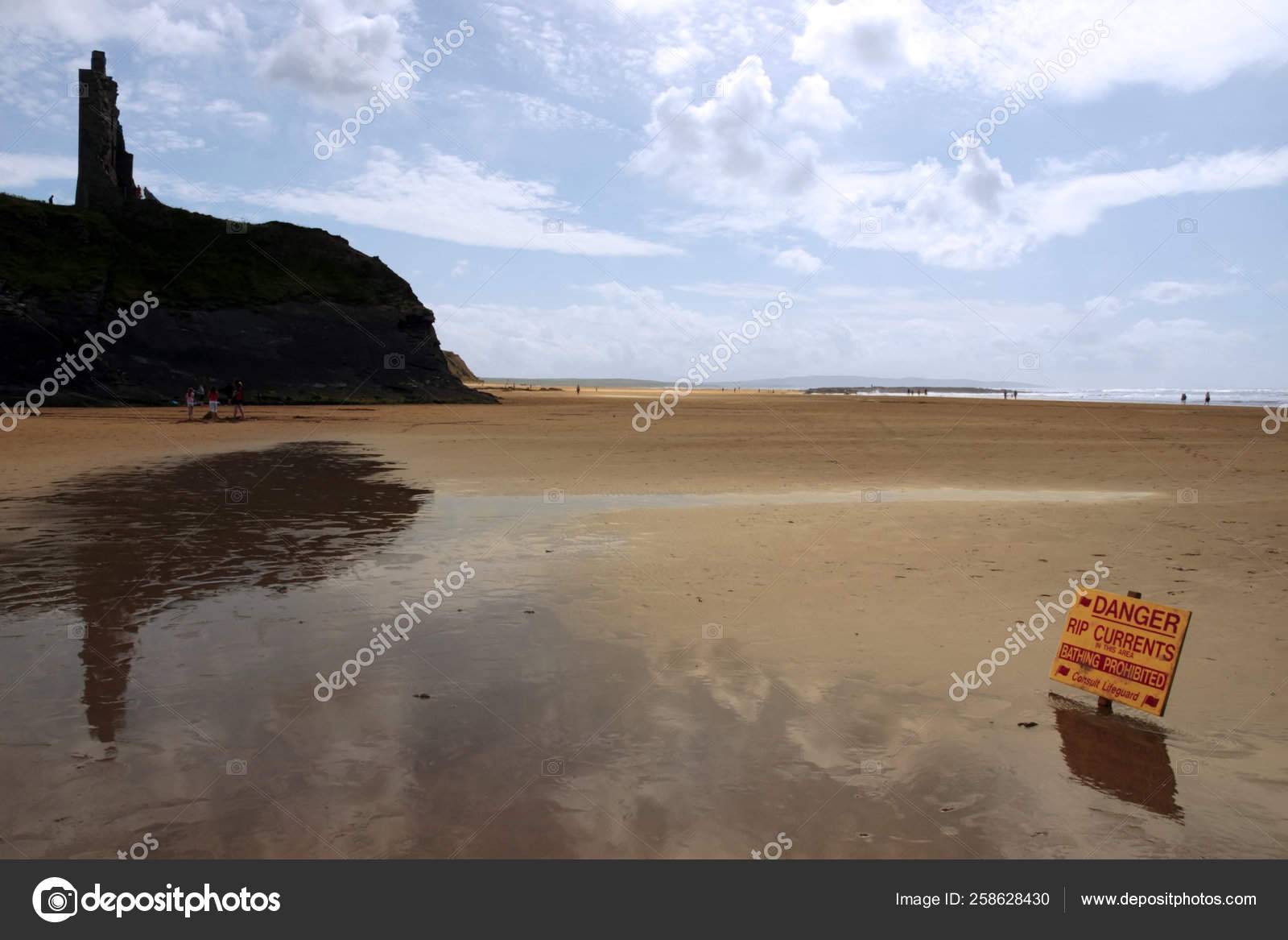 Warning Sign Beach Ballybunion Ireland Castle Background Stock Photo by ...