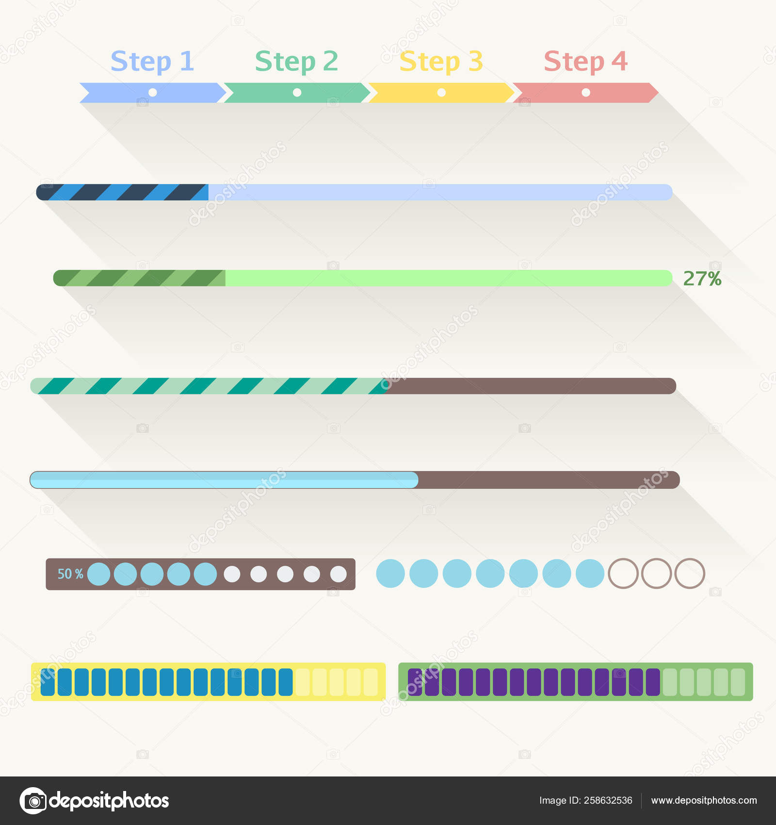 Flat Web Design Progress Bars Set Set Various Elements Used — Stock ...