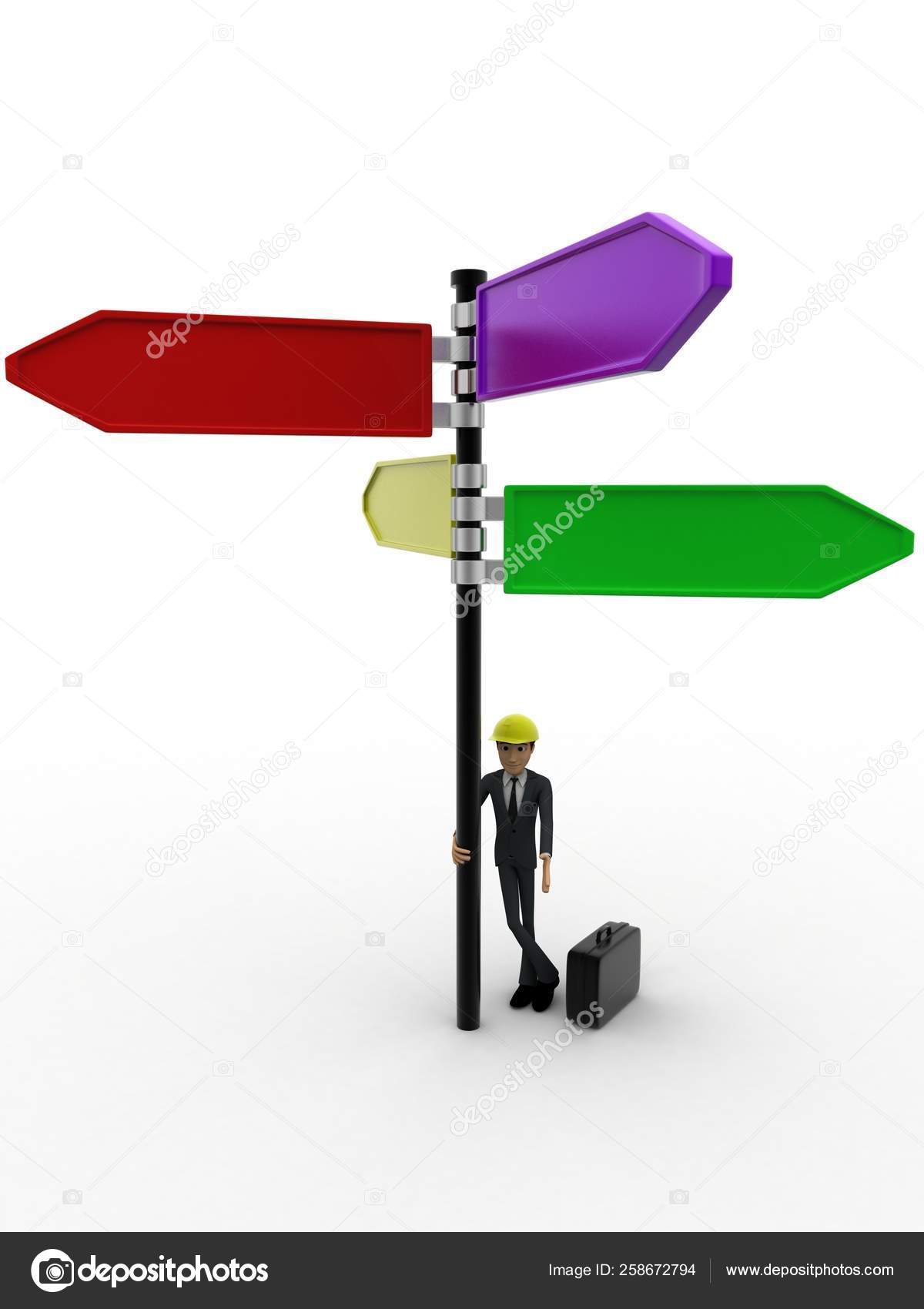 Man Road Sign Concept White Background Front Angle View Stock Photo by ...