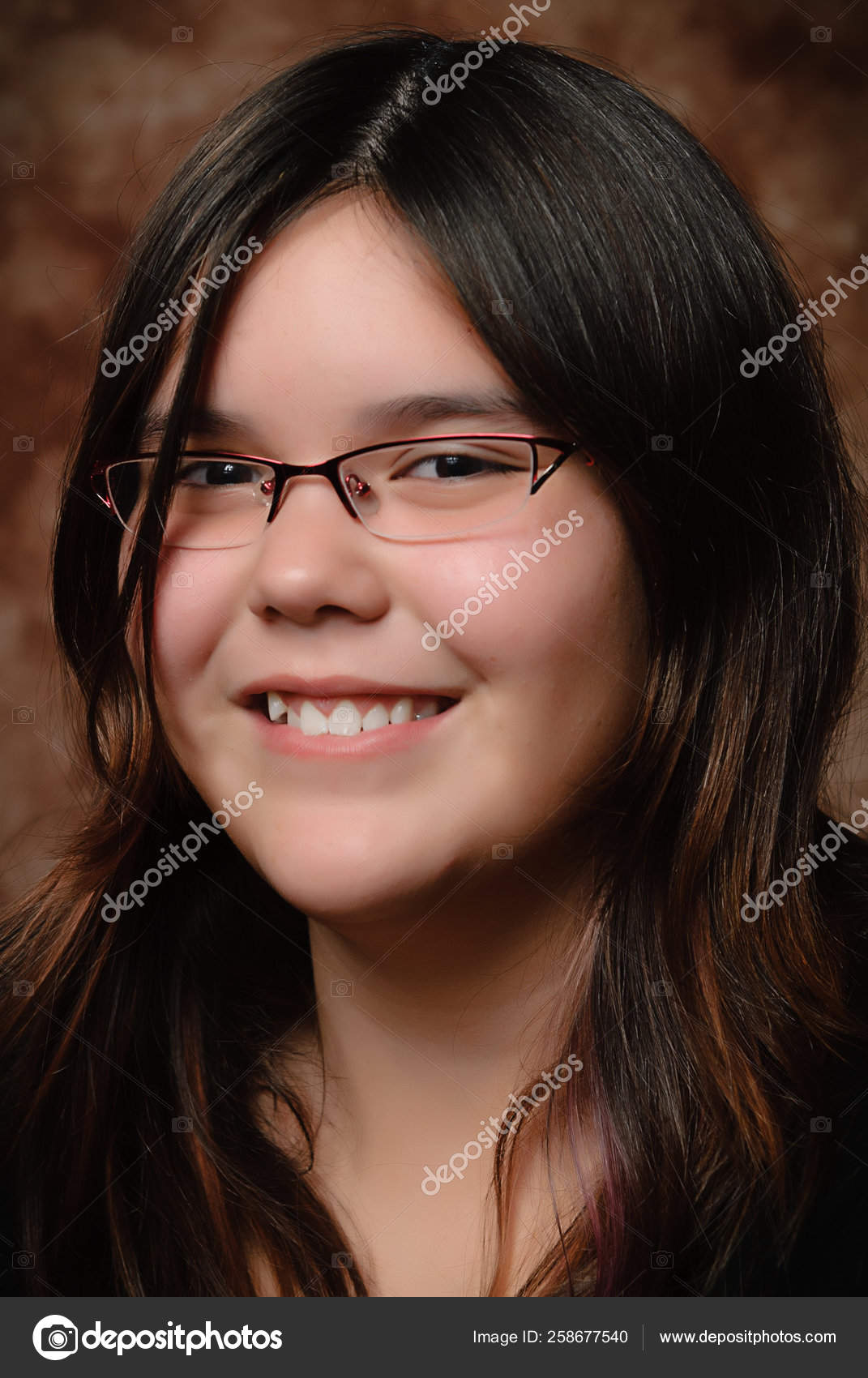 Cute Preteen Girl Wavy Hair Smiling Her Portrait Stock Photo by ...