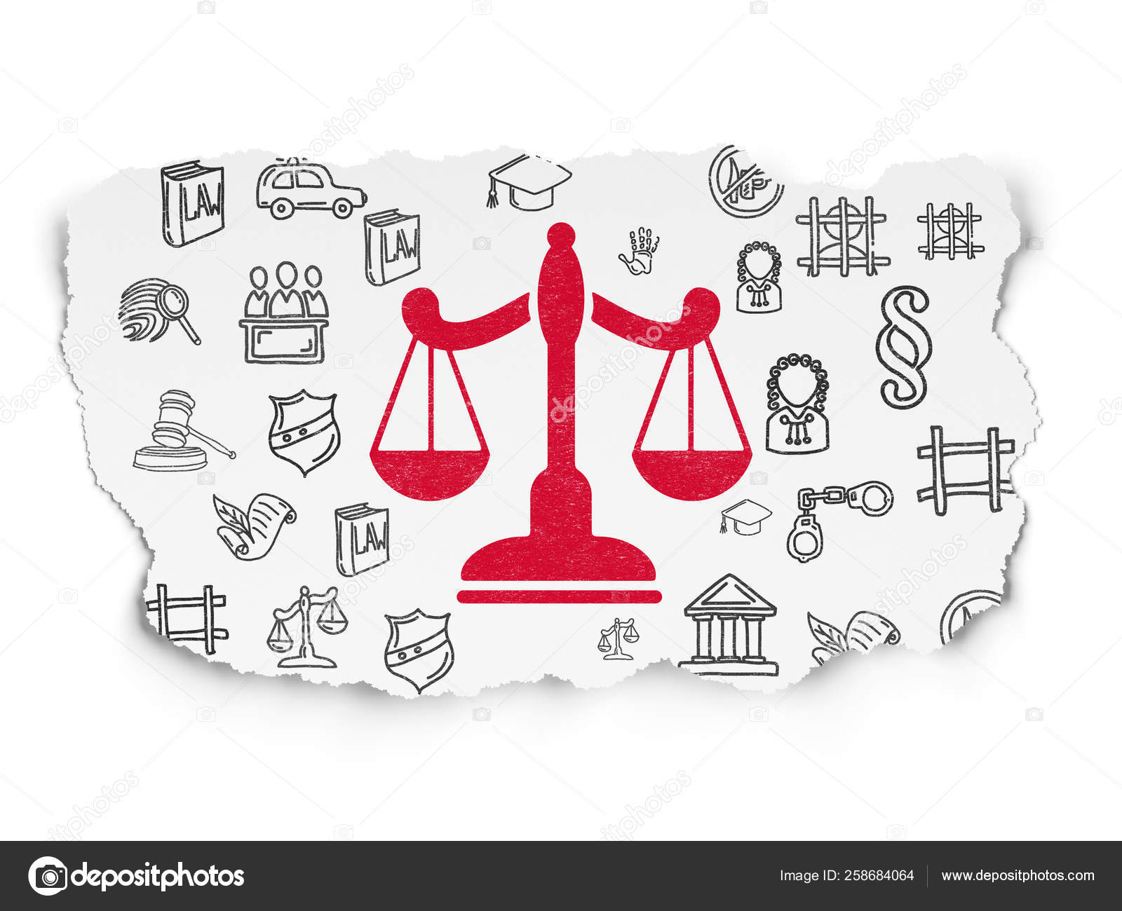Law Concept Painted Red Scales Icon Torn Paper Background Hand — Stock ...