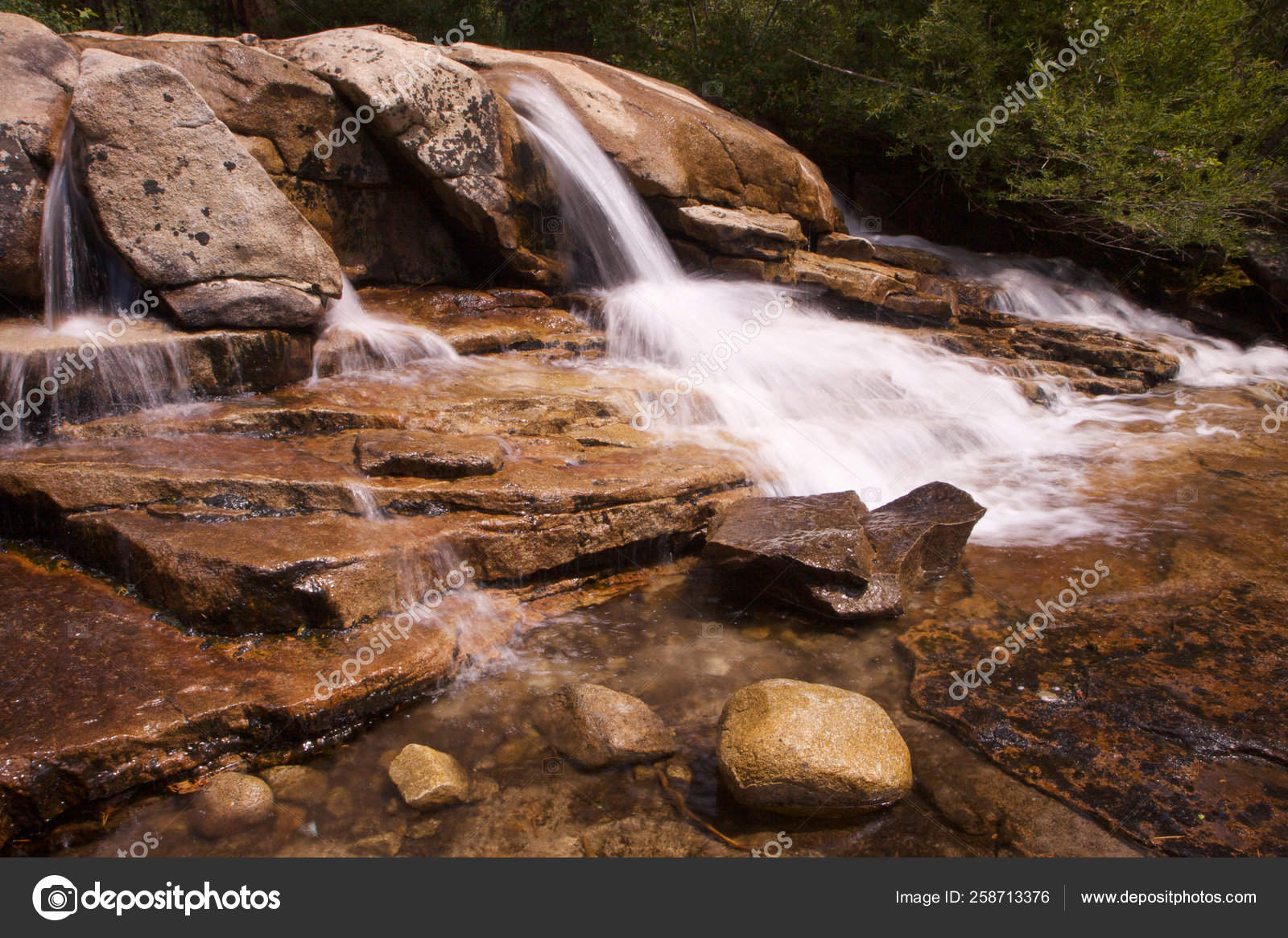 Small Single Waterfall Cascading Mountain Boulders Shallow Water ...