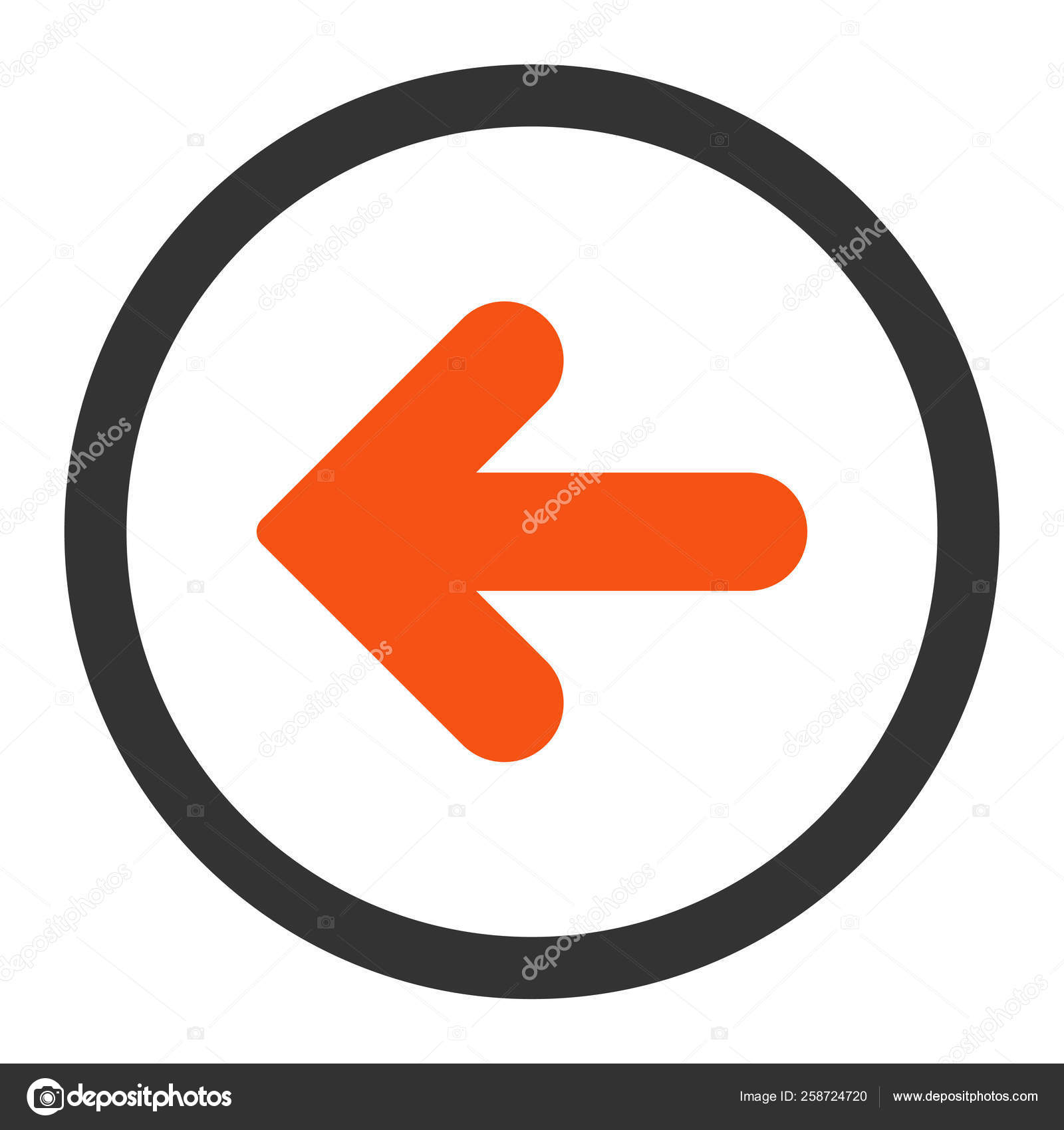 Arrow Left Raster Icon Rounded Flat Symbol Drawn Orange Gray — Stock ...