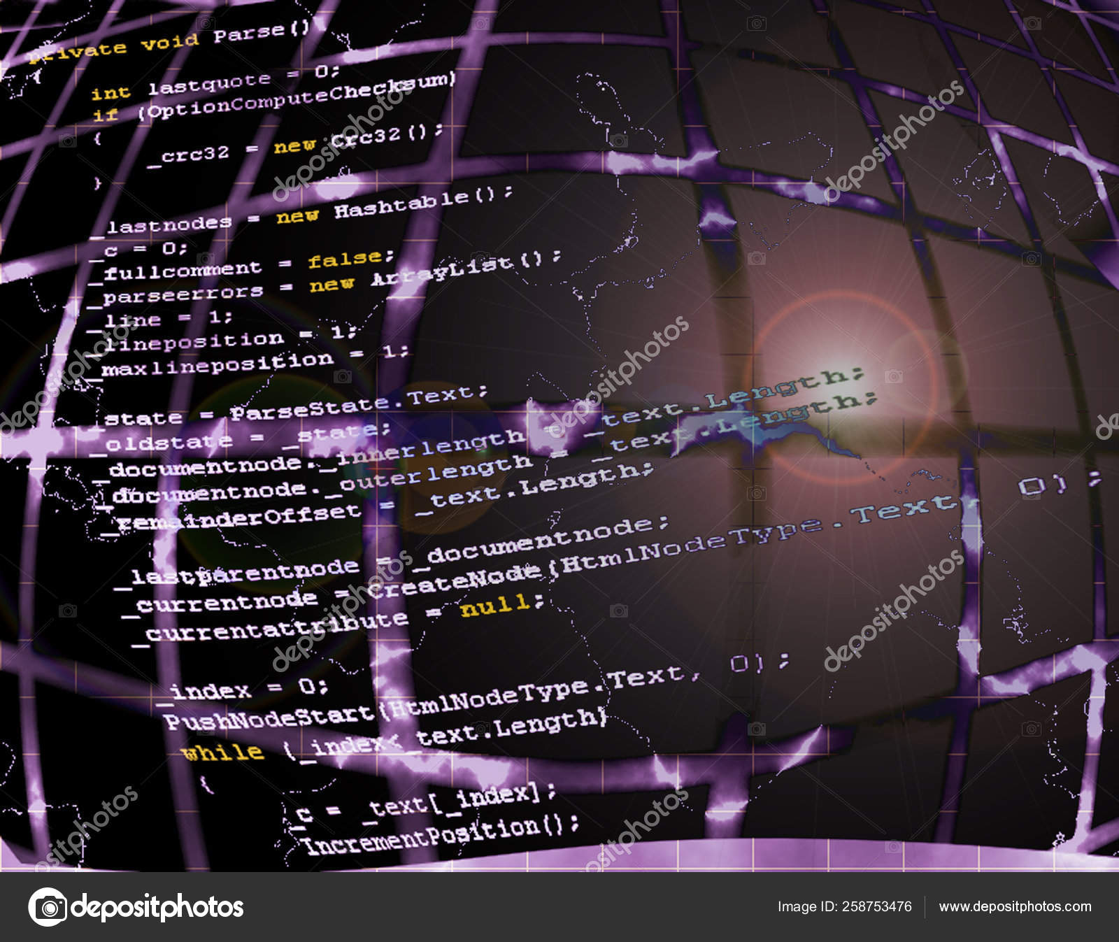 Programming Code Source Background Texture Illustration Design Black Background Stock Photo by ...