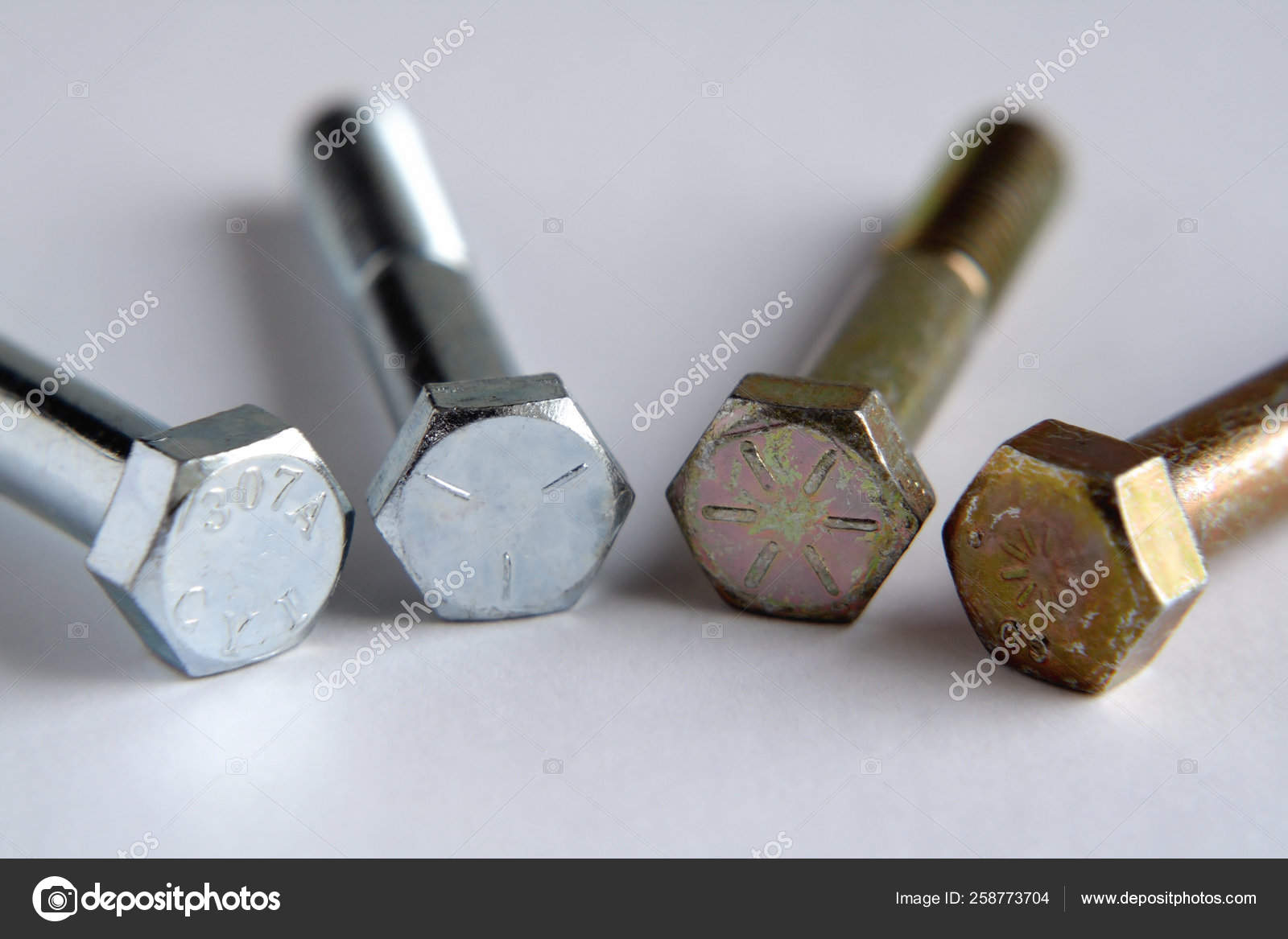 Series Four Bolts Showing Different Grades Markings — Stock Photo ...
