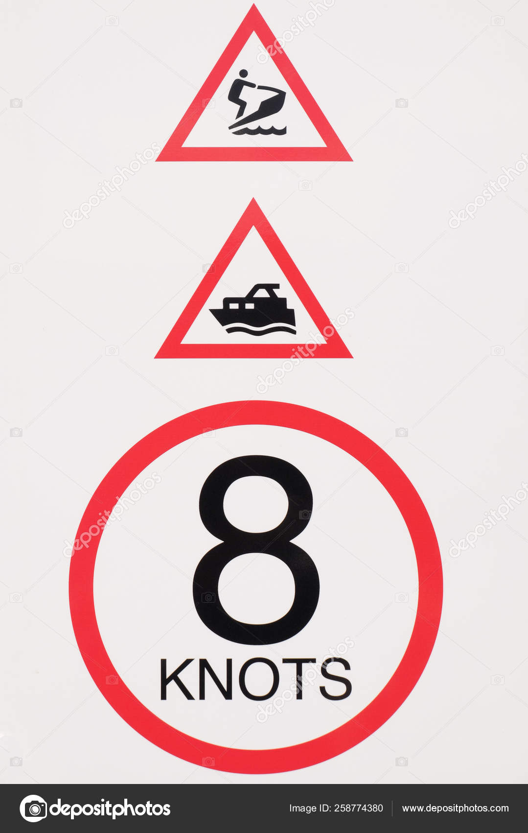 White Background Warning Triangles Jetski Boat Knot Speed Limit Red ...