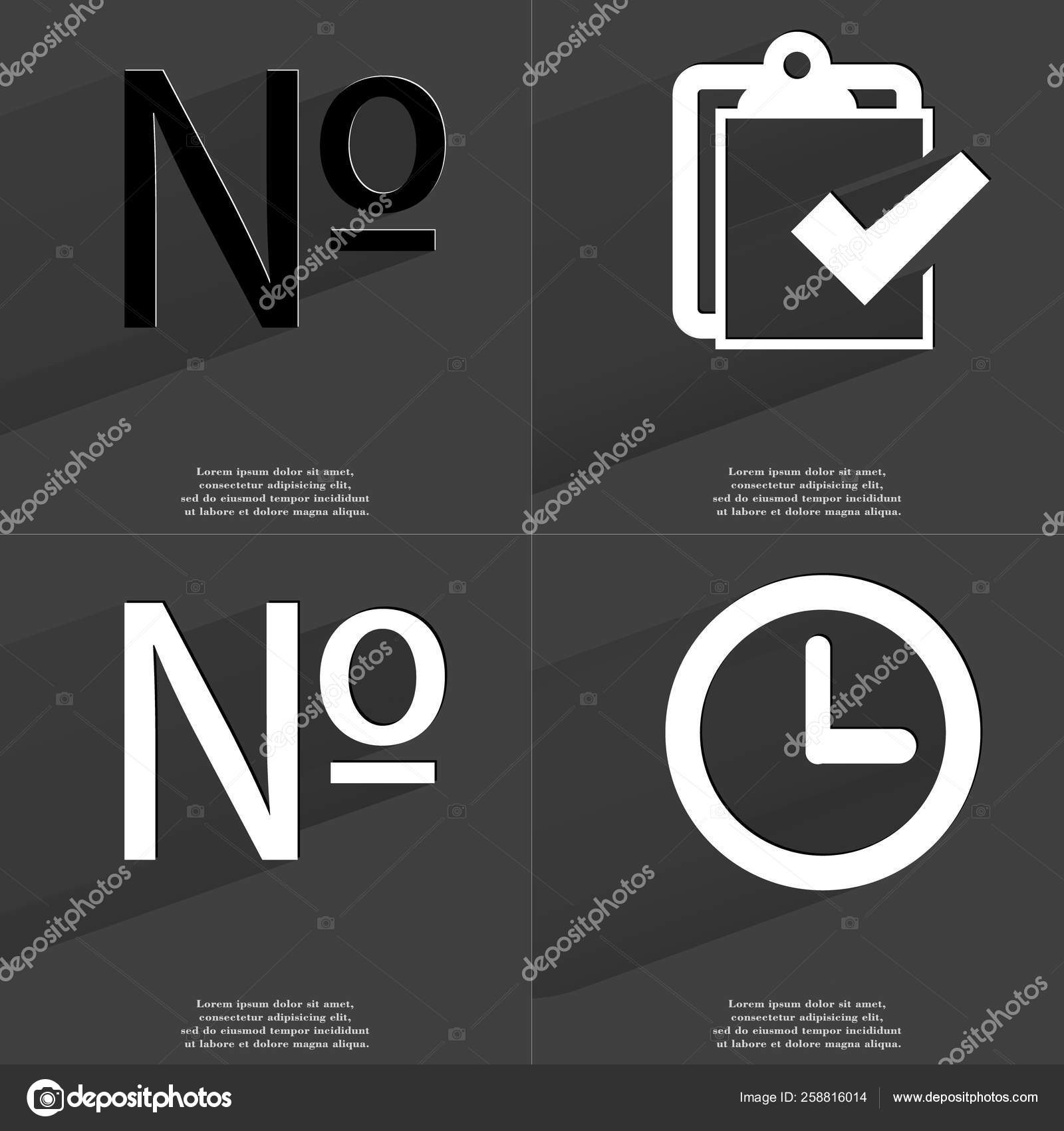 Numero Sign Task Completed Icon Clock Symbols Long Shadow Flat — Stock ...