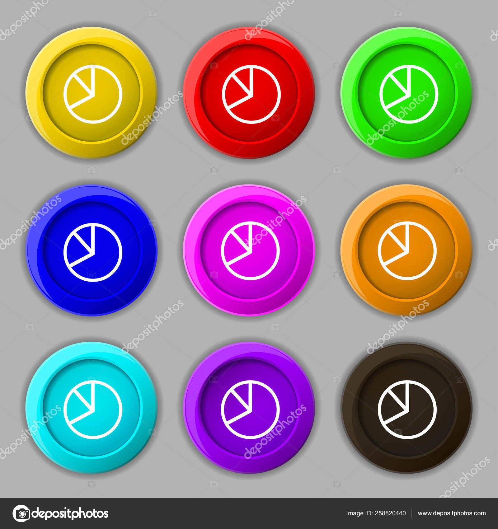 Pie Chart Graph Icon Sign Symbol Nine Colourful Buttons Illustration Stock Photo by ©YAYImages ...