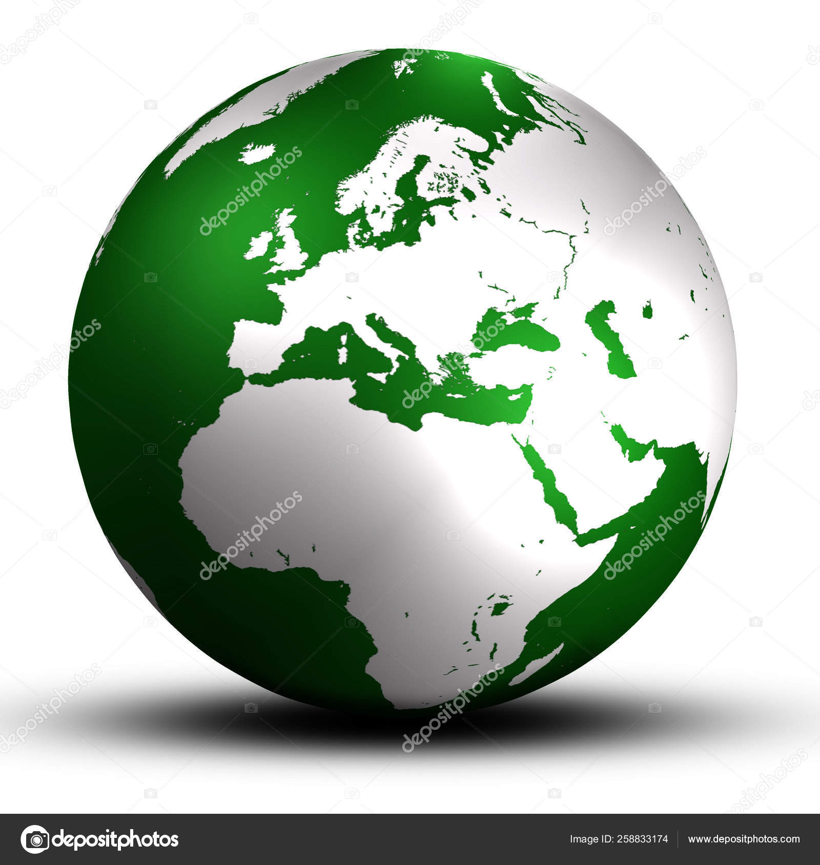 Green Europe World Globe Shadow Isolated White Background Stock Photo ...