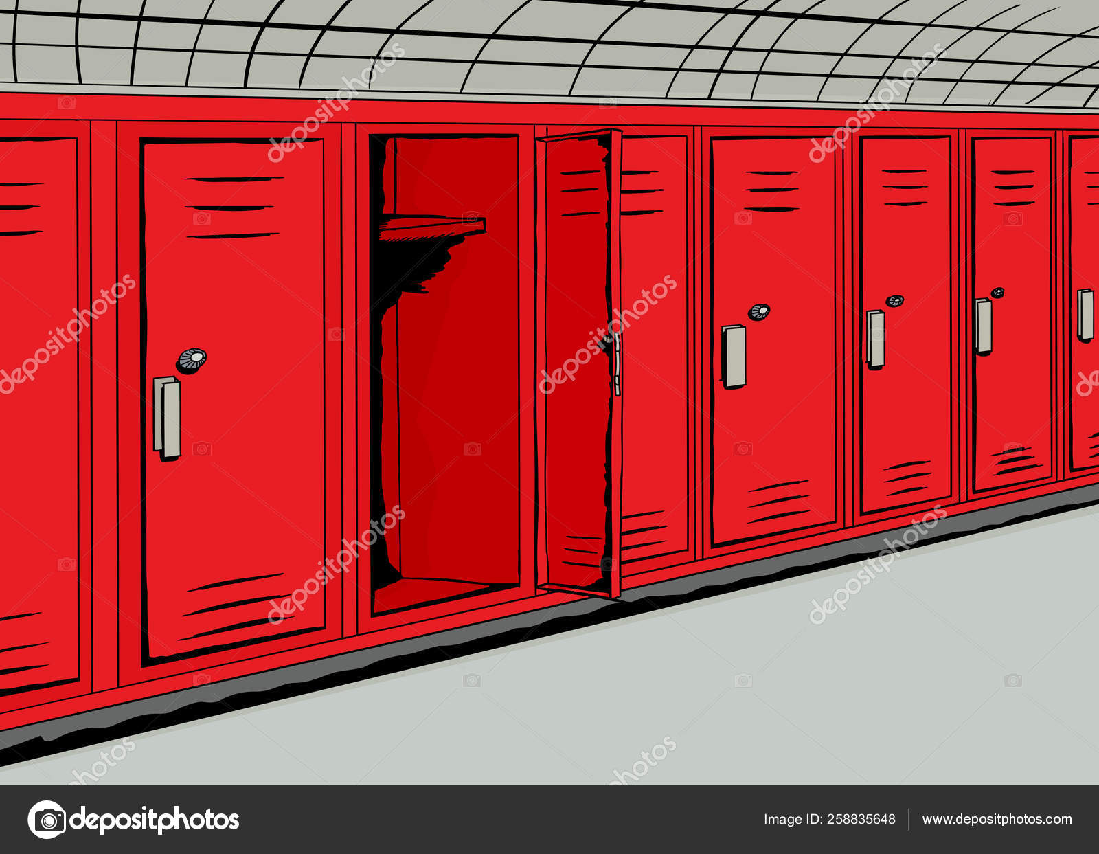 School Hallway With Lockers Open