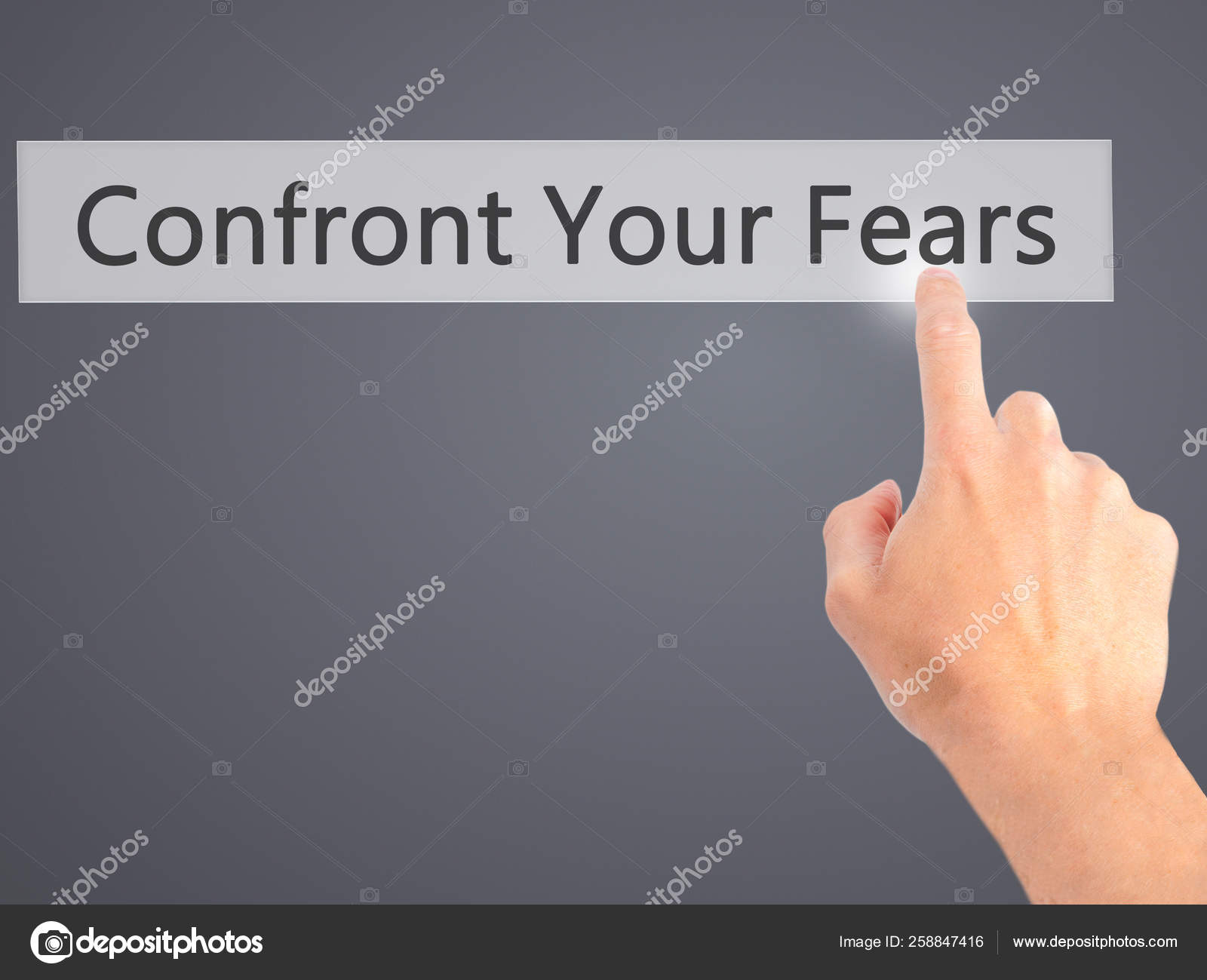 Confront Your Fears Hand Pressing Button Blurred Background Concept ...