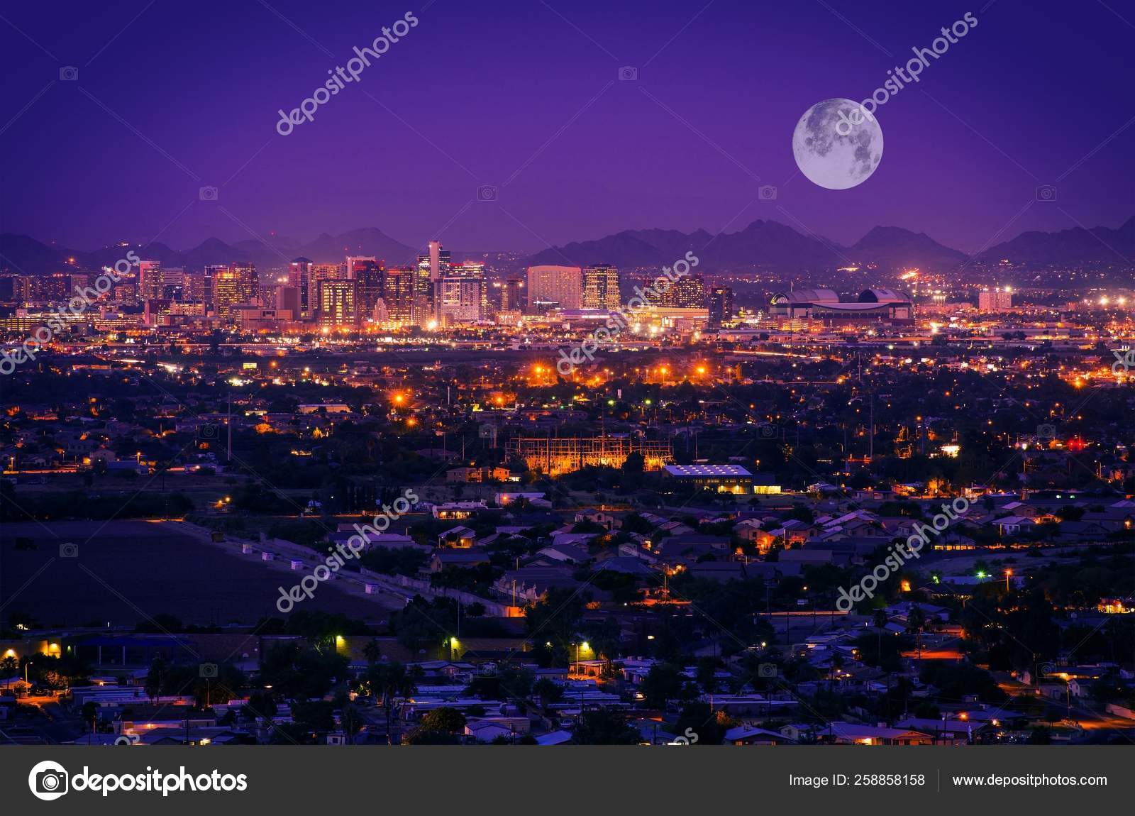 Phoenix Arizona Skyline Night Full Moon Phoenix Arizona United States ...