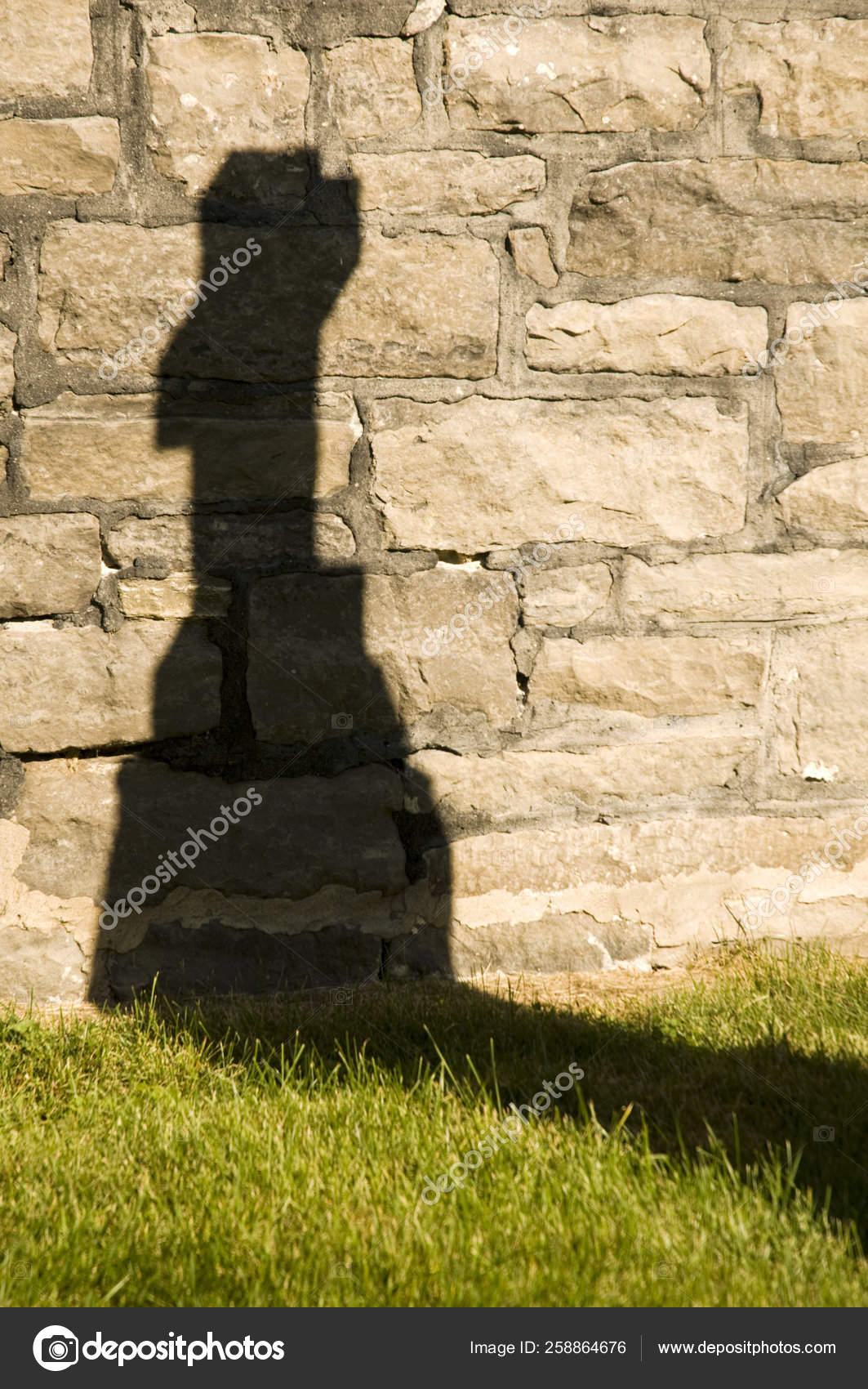 Shadow Tombstone Cross Wall Cemetery Green Grass Stock Photo by ...