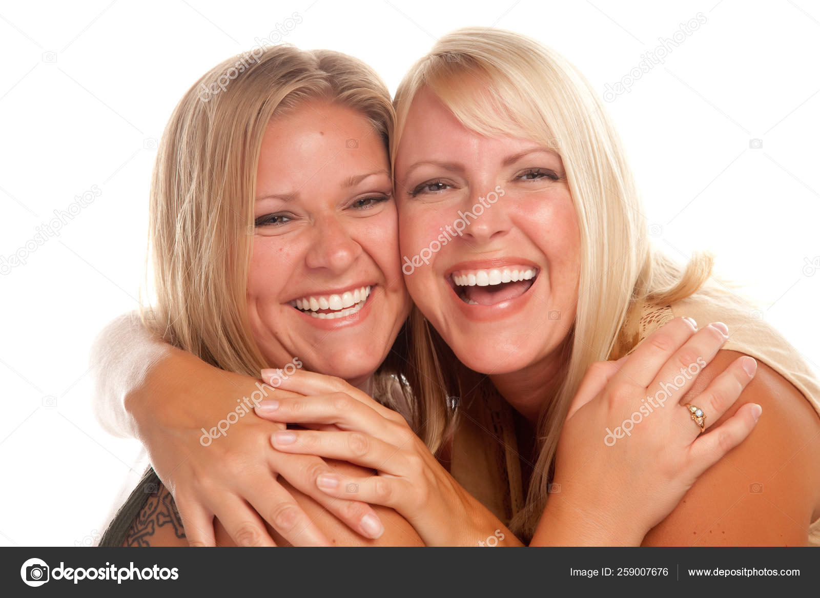 Two Beautiful Sisters Laughing Isolated White Background Stock Photo by ...