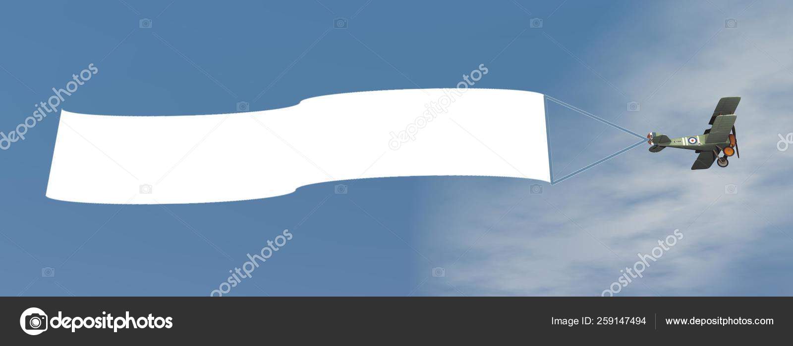 Biplane Aircraft Pulling Advertisement Banner Blue Sky Render Stock ...