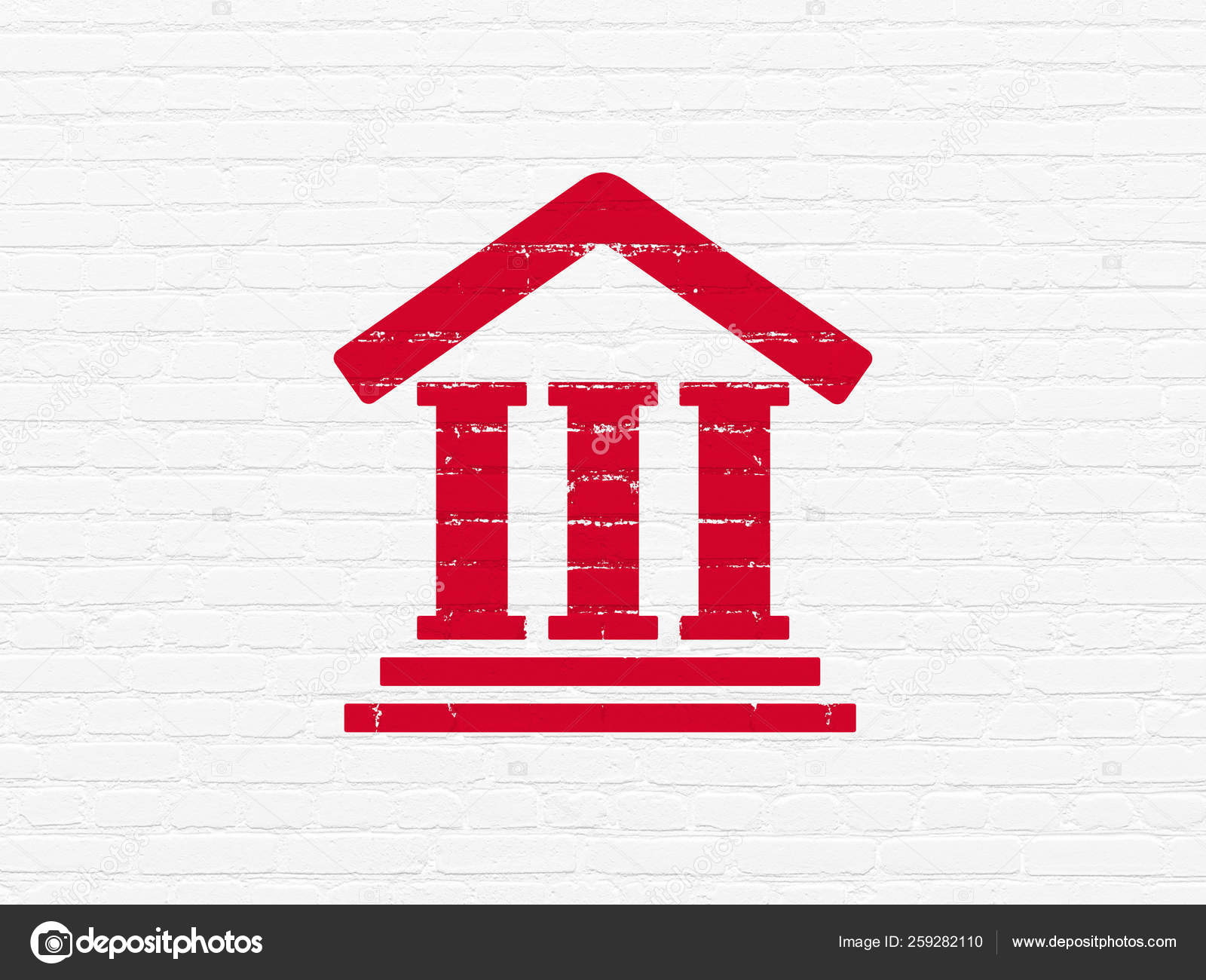 Law Concept Painted Red Courthouse Icon White Brick Wall Background ...