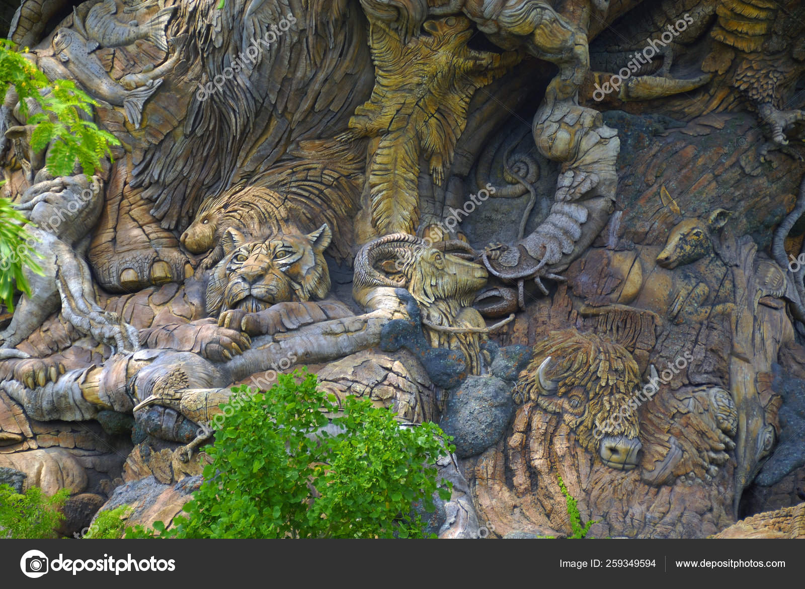 Varios Animales Tallados Tronco Árbol: fotografía de stock © YAYImages ...