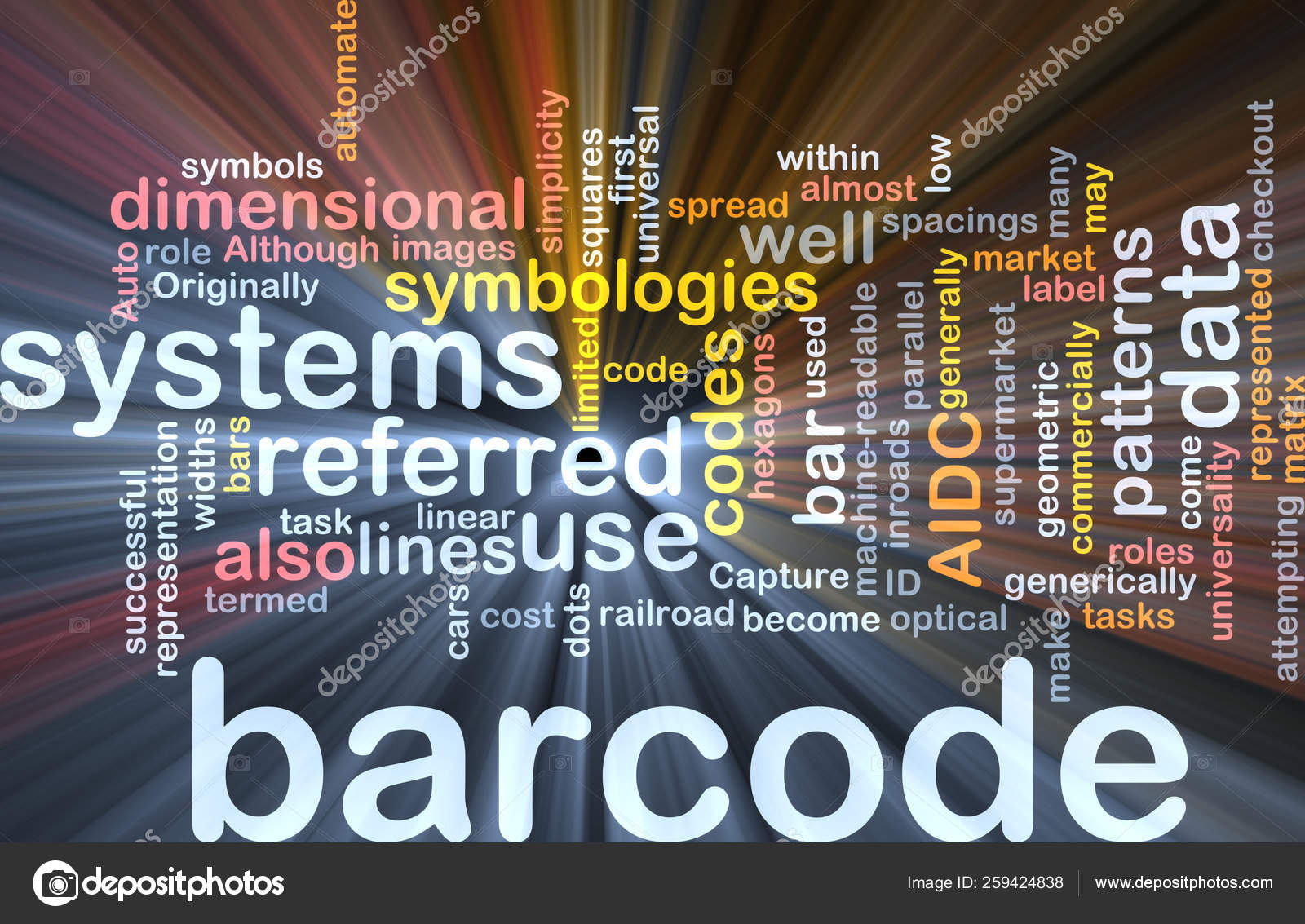 Word Cloud Concept Illustration Barcode Bar Code Glowing Light Effect ...