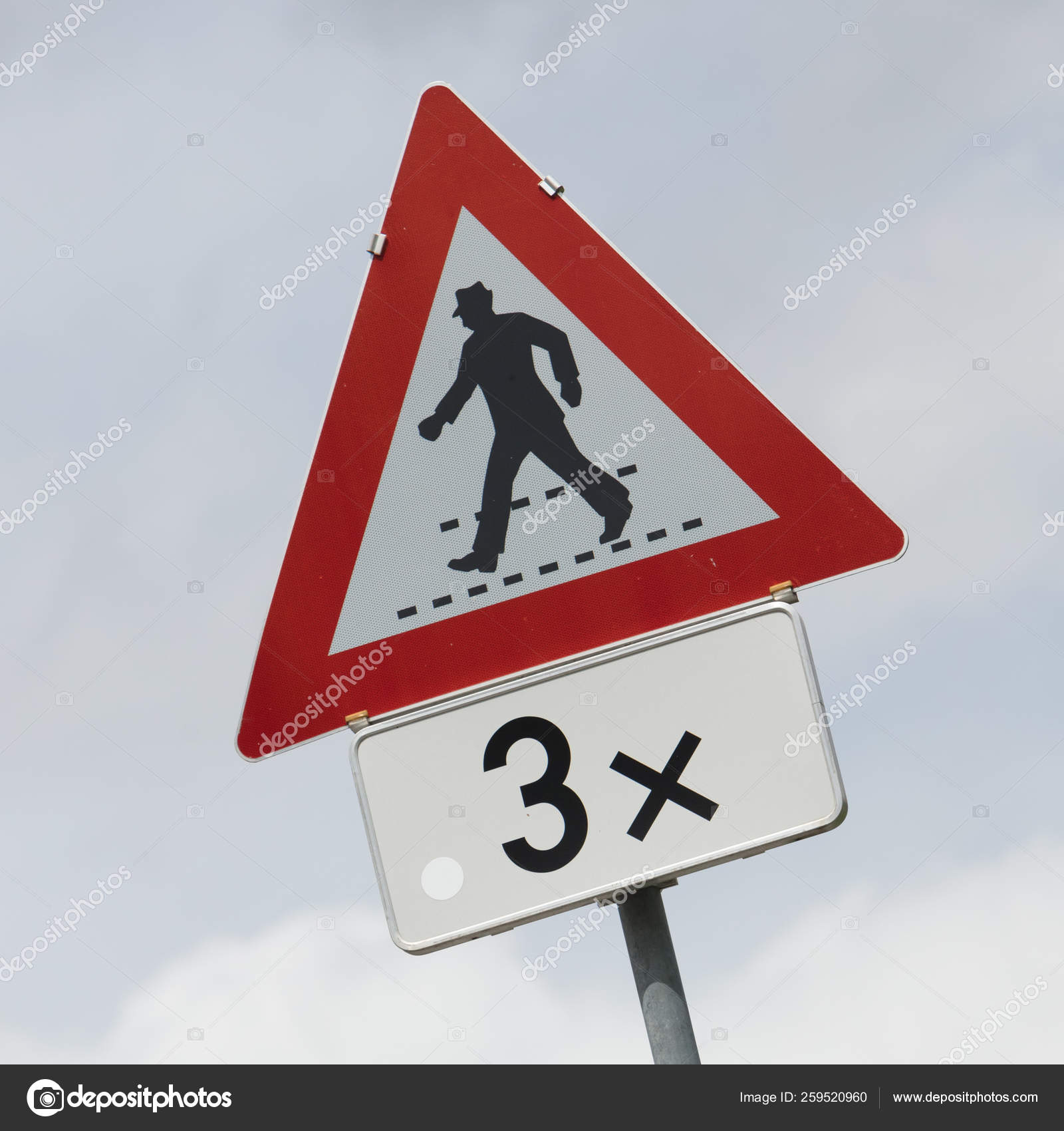 Pedestrians Warning Sign Red Triangle Sign Pedestrian Symbol Stock ...