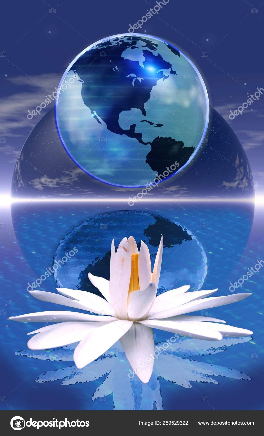 Earth Globe White Lotus Flower Meditation Concept Stock Photo by ...