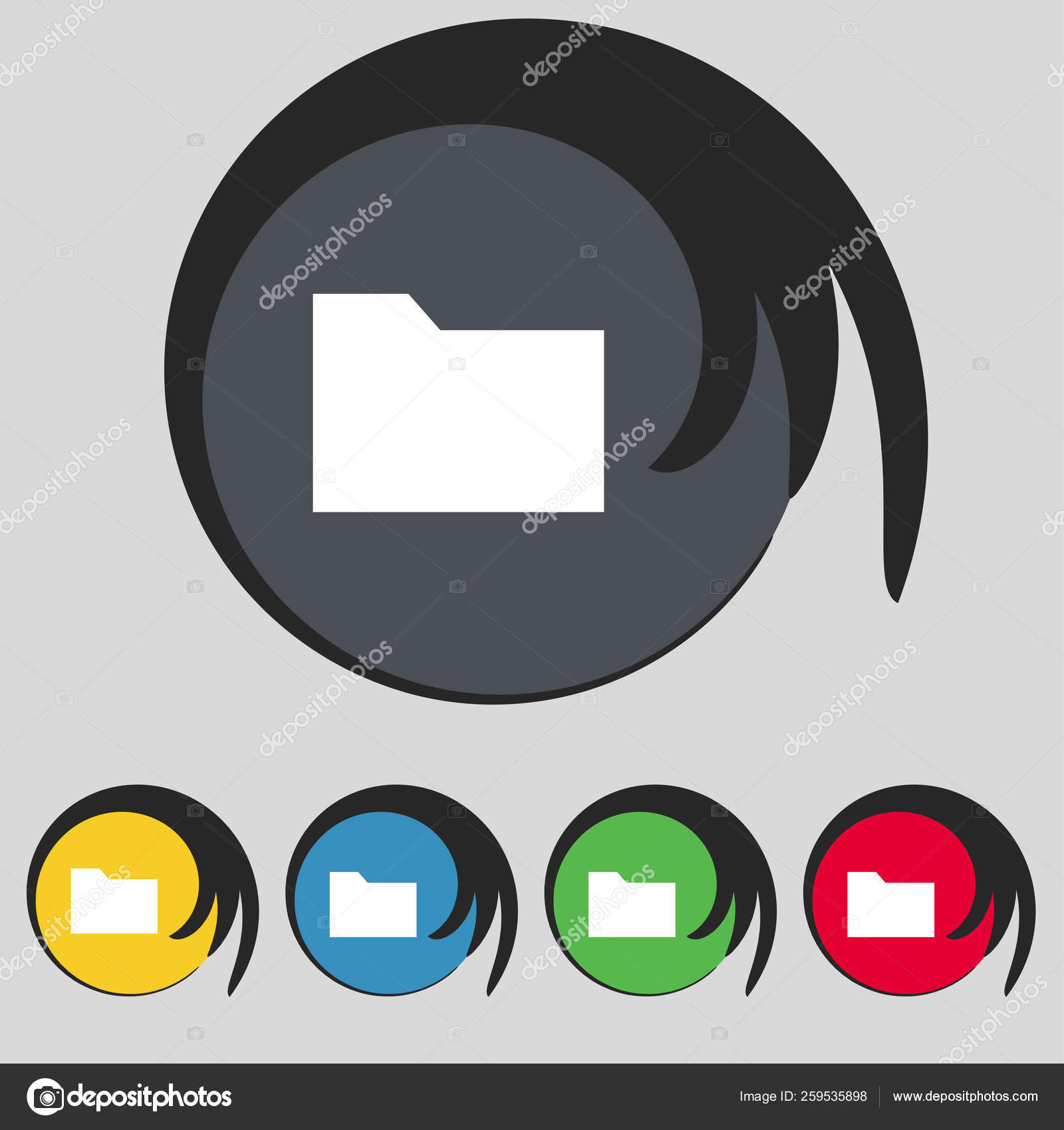 Document Folder Icon Sign Symbol Five Colored Buttons Illustration ...