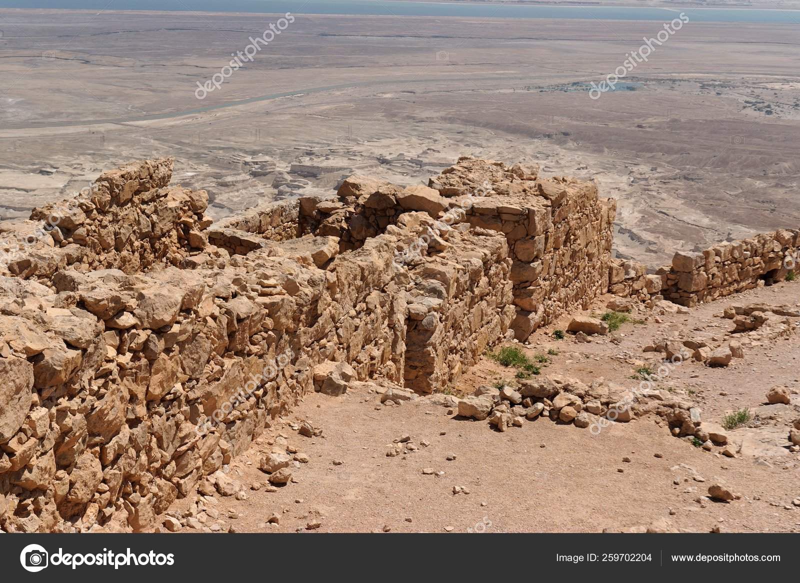 Ruined Wall Ancient Masada Fortress Desert Dead Sea Israel Stock Photo ...