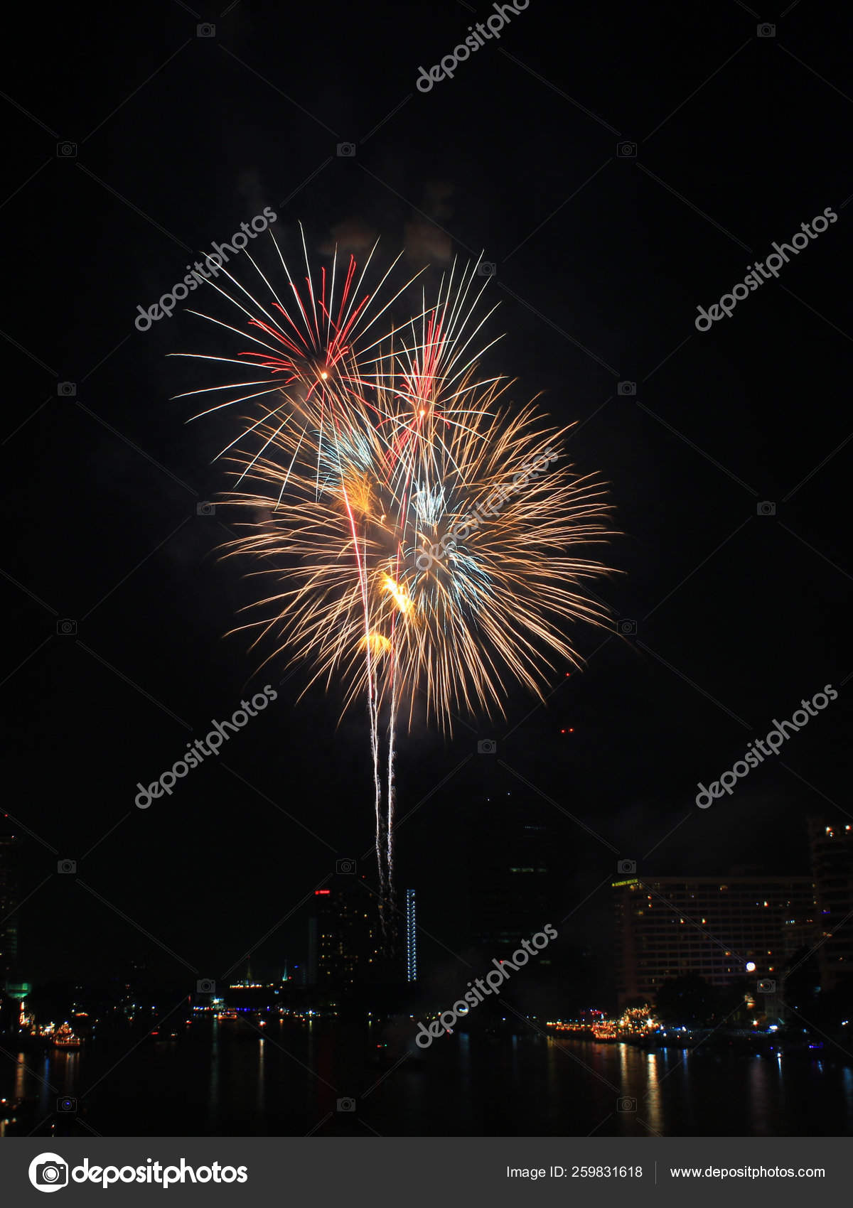 Firework Exploding City Night Sky Background Stock Photo by ©YAYImages ...