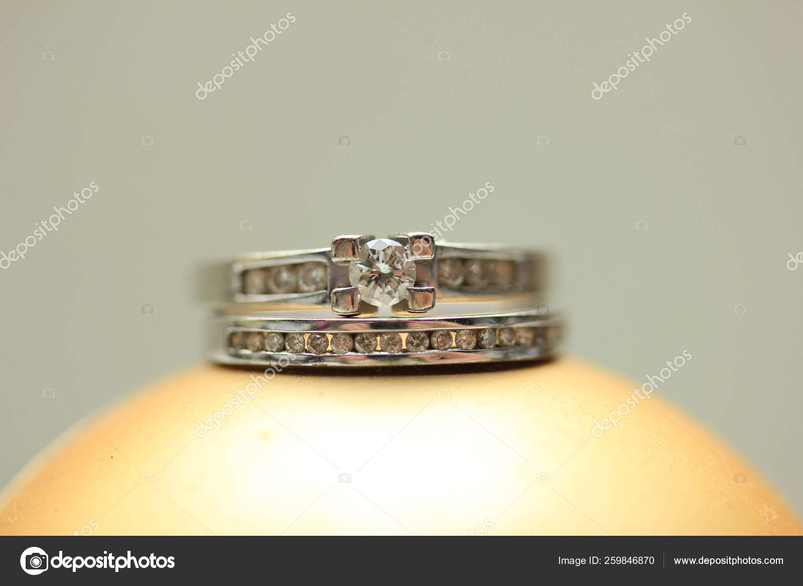 Diamond Channel Set Engagement Ring Wedding Band White Gold Stock Photo ...