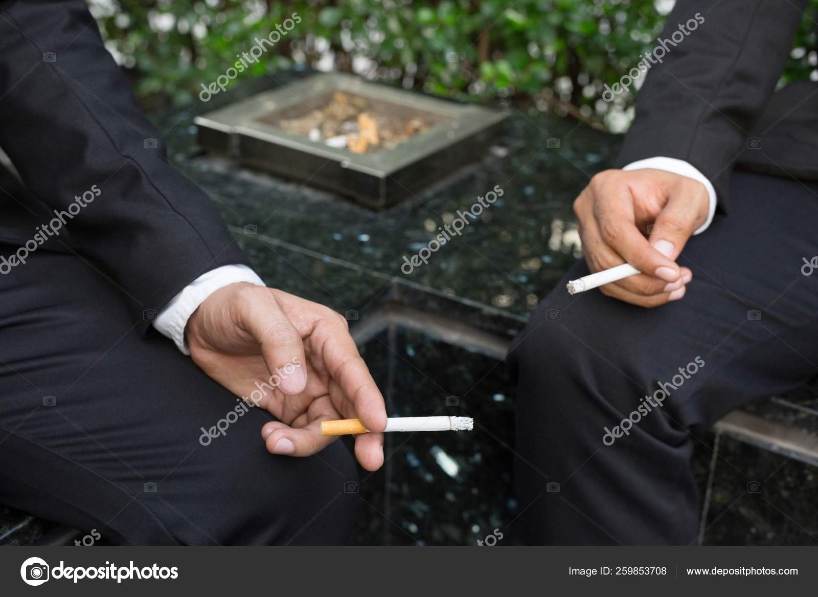 Businessman Two People Smoking Cigarette Sitting Smoking Area Zone ...