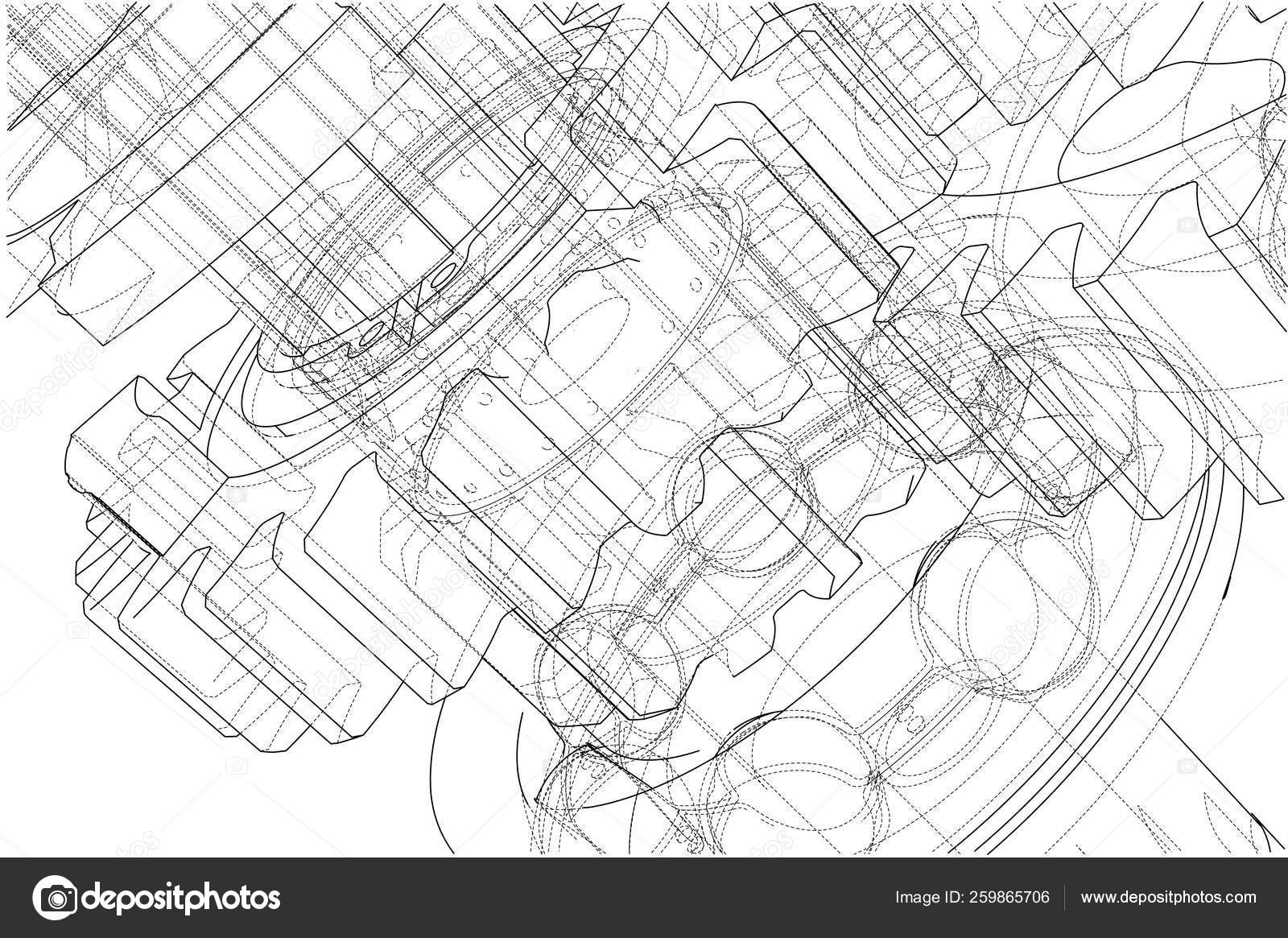 Gearbox Sketch Blueprint Illustration Wire Frame Style Stock Photo by ...