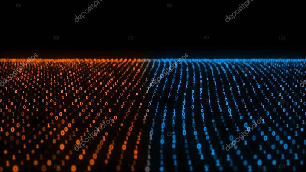 Animación abstracta de las ondas de código binario con dígitos binarios ...