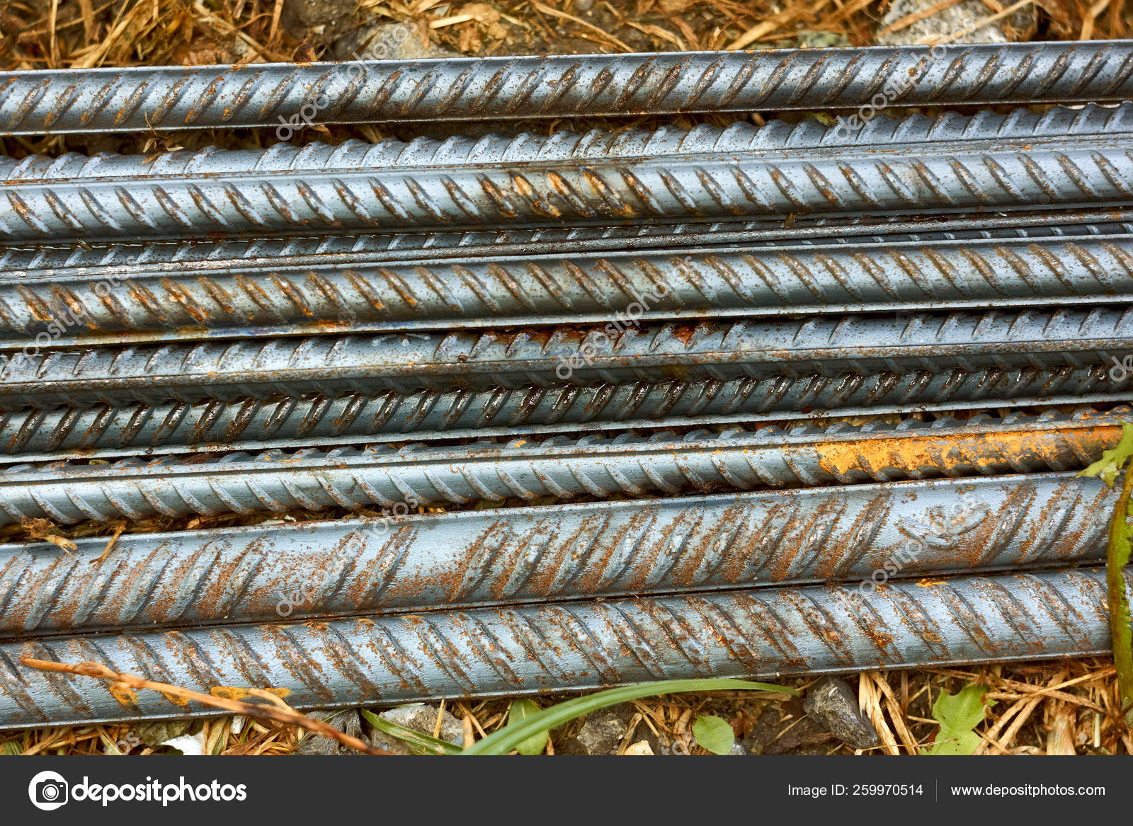 Group Parallel Ribbed Reinforcement Rods Lying Ground Stock Photo by ...