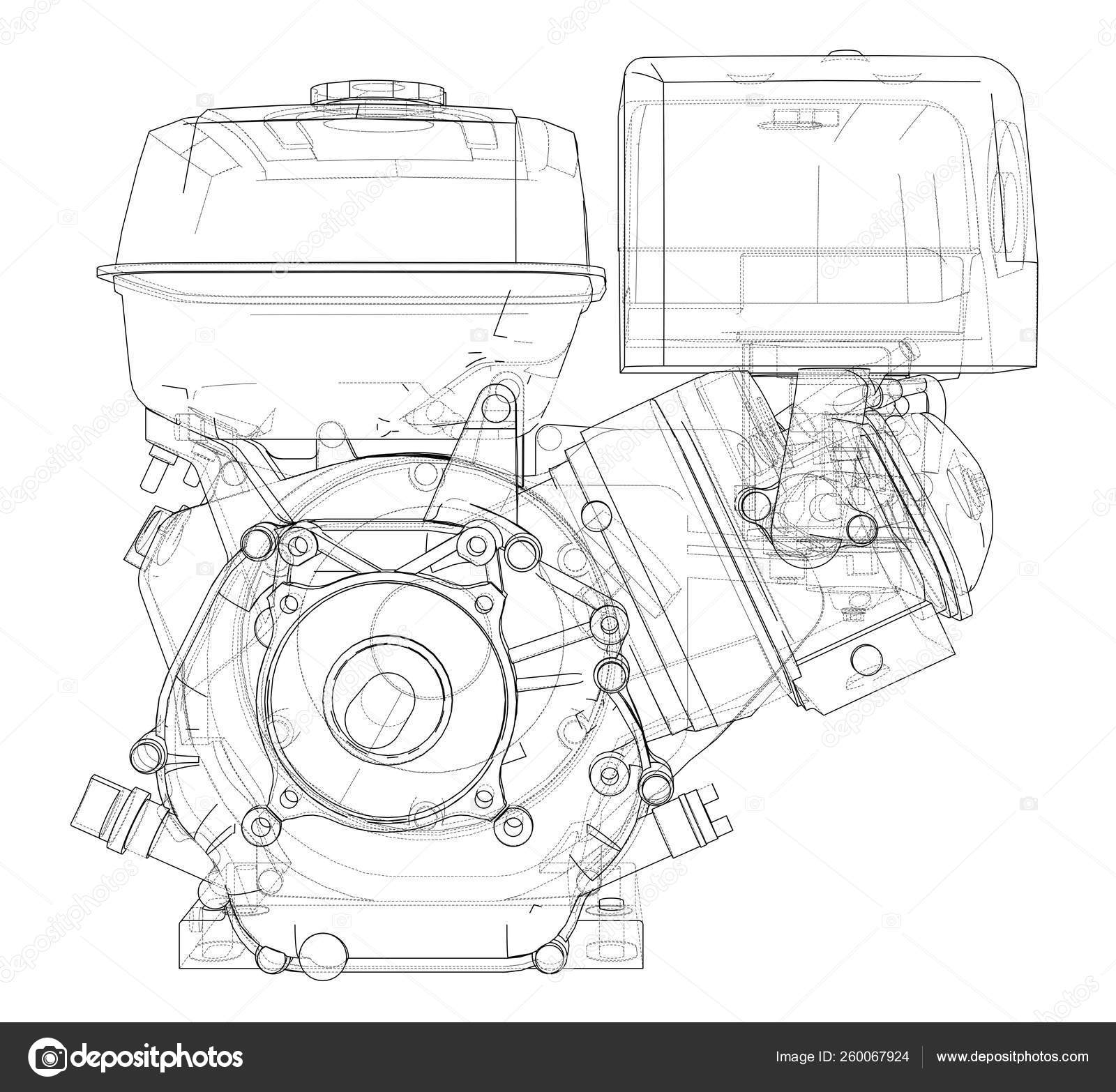 Engine Sketch Blueprint Illustration Wire Frame Style Stock Photo by ...