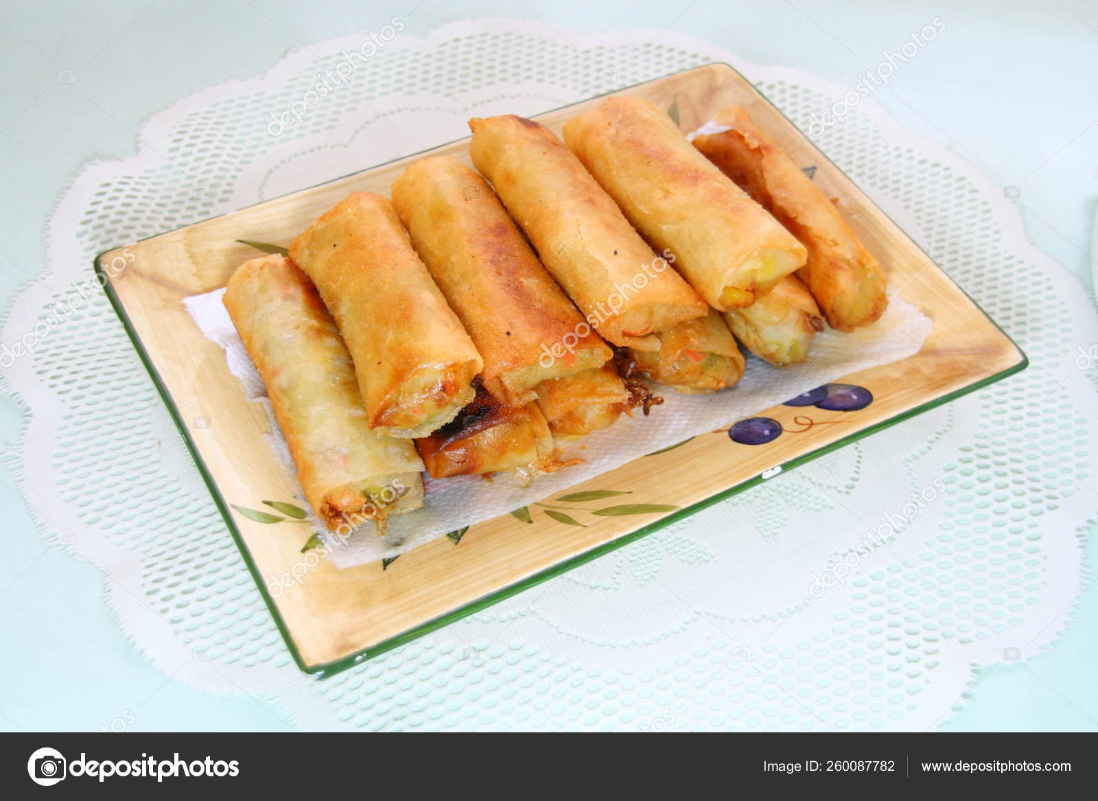Deep Fried Springrolls Served Rectangular Dish Stock Photo by ...