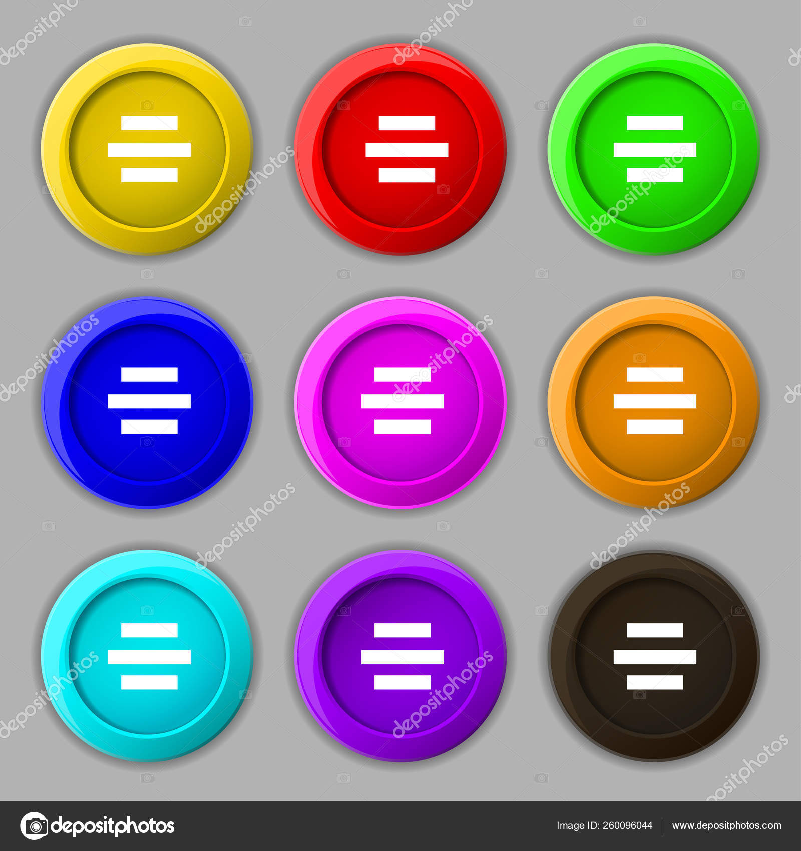 Center Alignment Icon Sign Symbol Nine Colourful Buttons Illustration ...